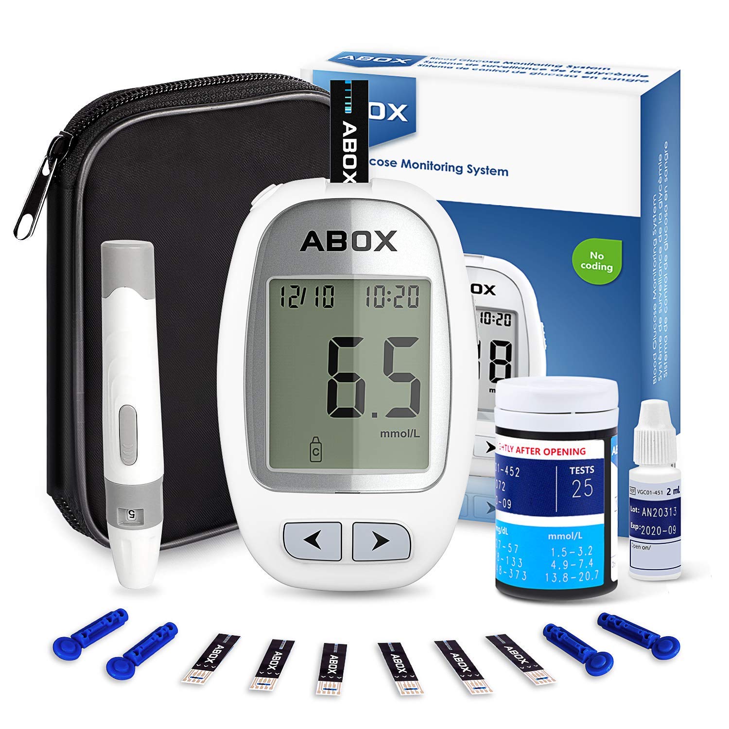 Buy es Testing Kit, ABOX Glucose Test kit Blood Sugar Tester for Home ...