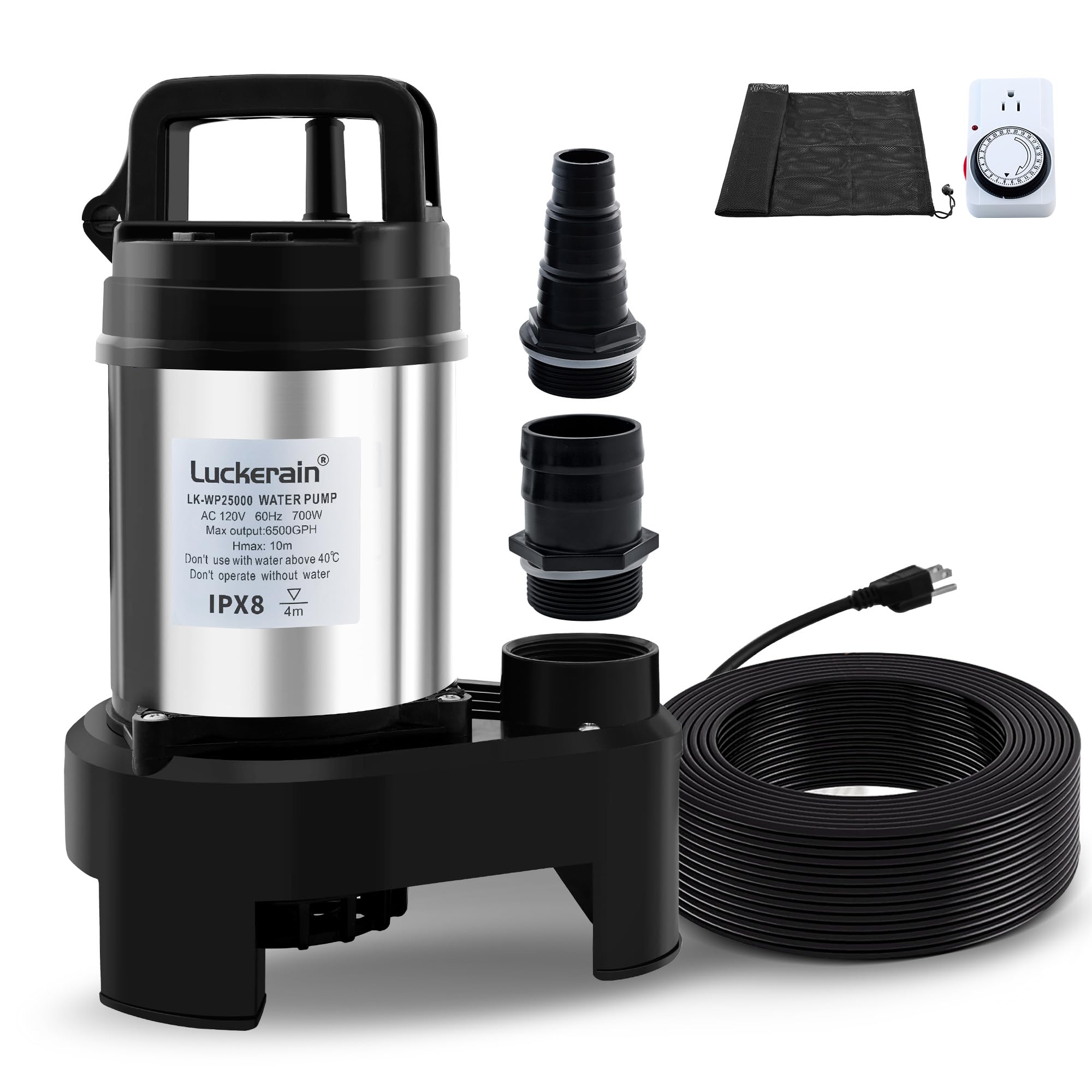 Pond Pumps 1HP Stainless Steel Water Pump 6500 GPH Submersible Pump for ...