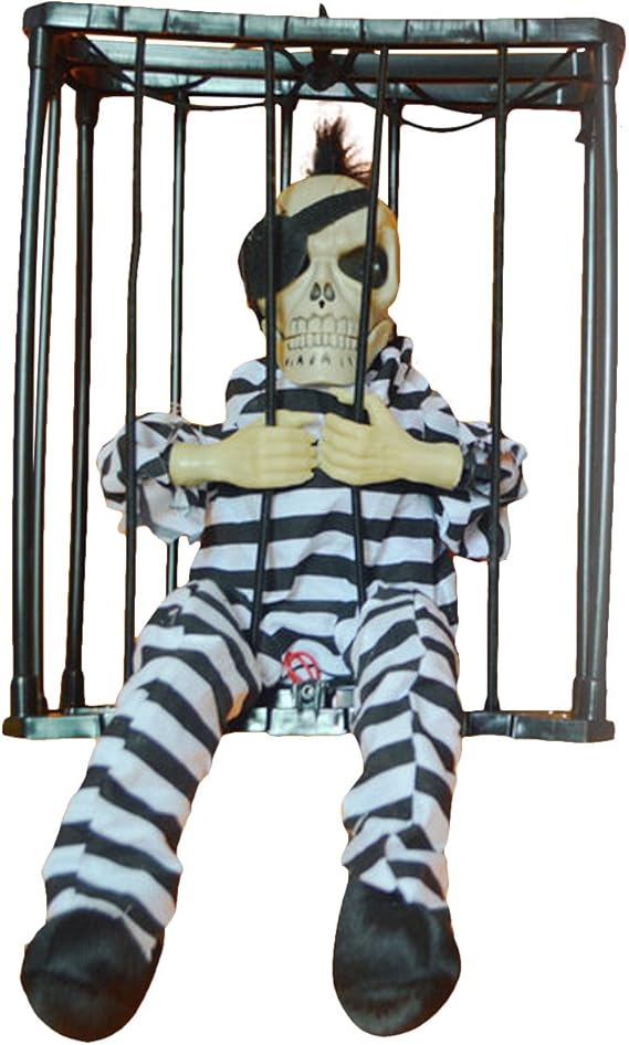 THEE Halloween Motion Sensor Hanging Caged Animated Jail Prisoner ...