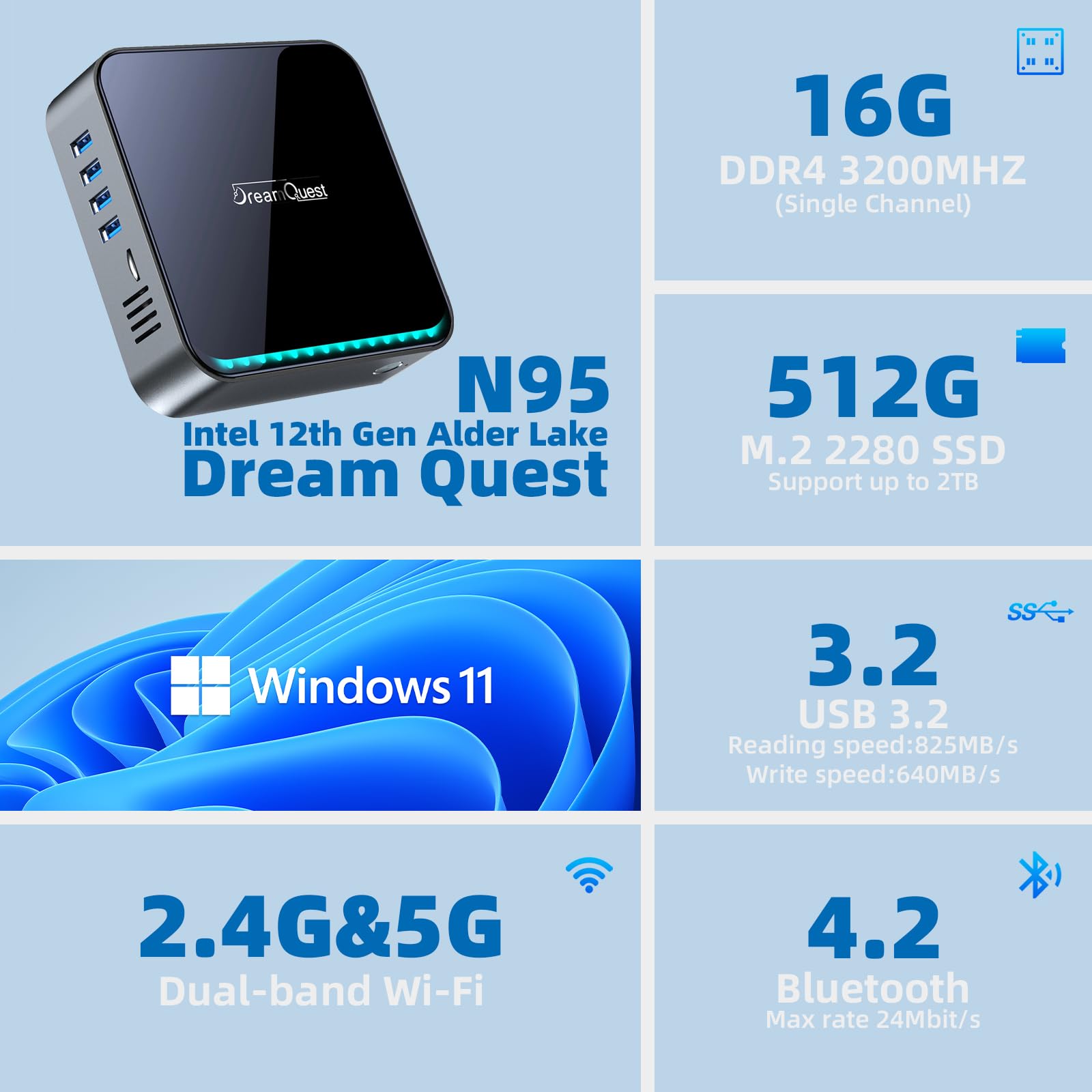 Mua DreamQuest Mini PC Windows 11 Pro Intel N95 (up to 3.4 GHz) 16 GB ...