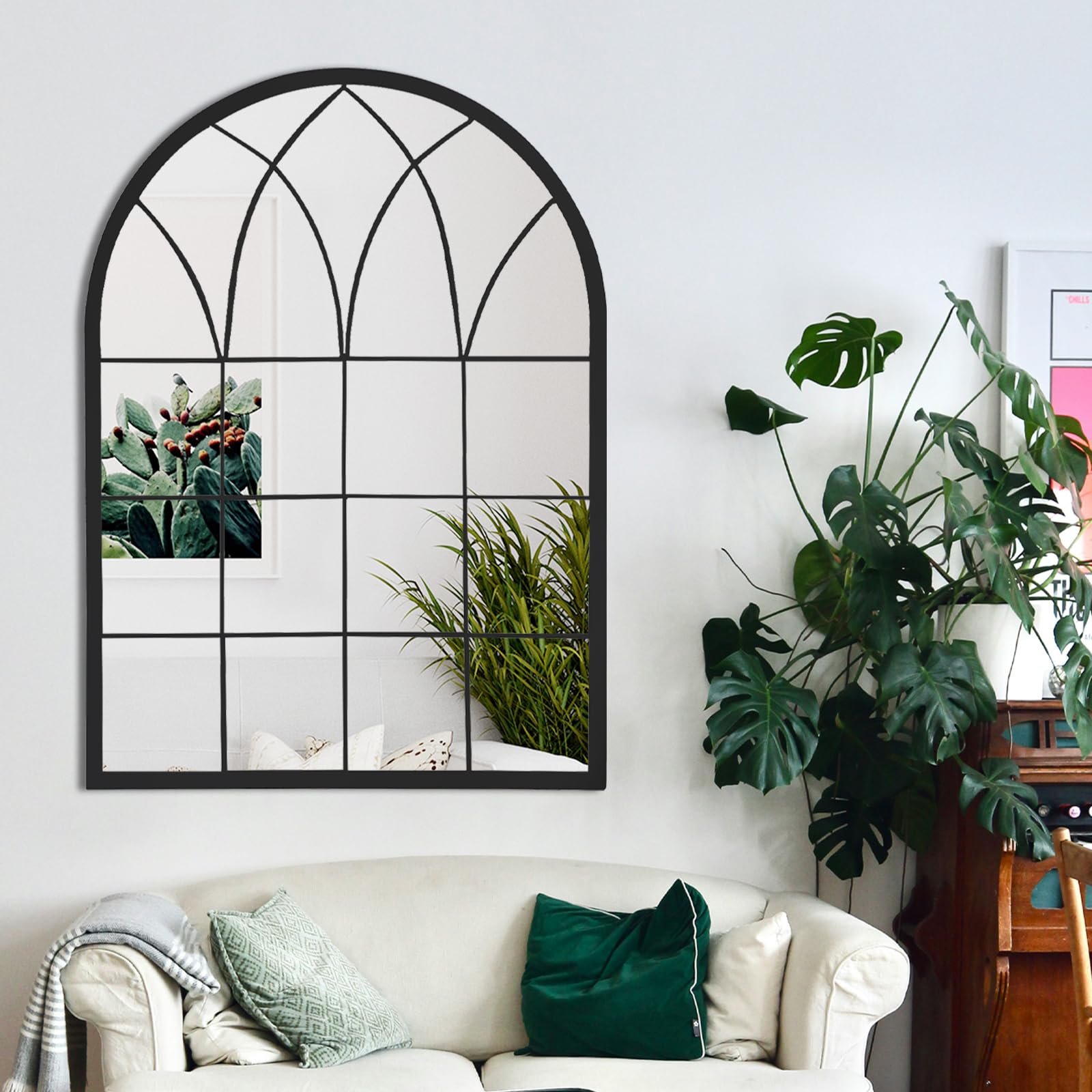 DAOYIJIAJU Arched Window Mirror, Black Grid Wall Mirror, Hanging Window ...