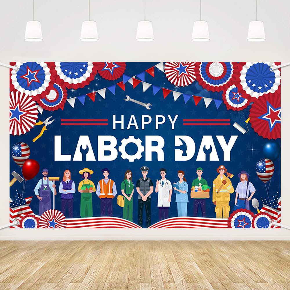 MEHOFOND Labor Day Decorations Banner Remember and Honor Laborer Banner ...
