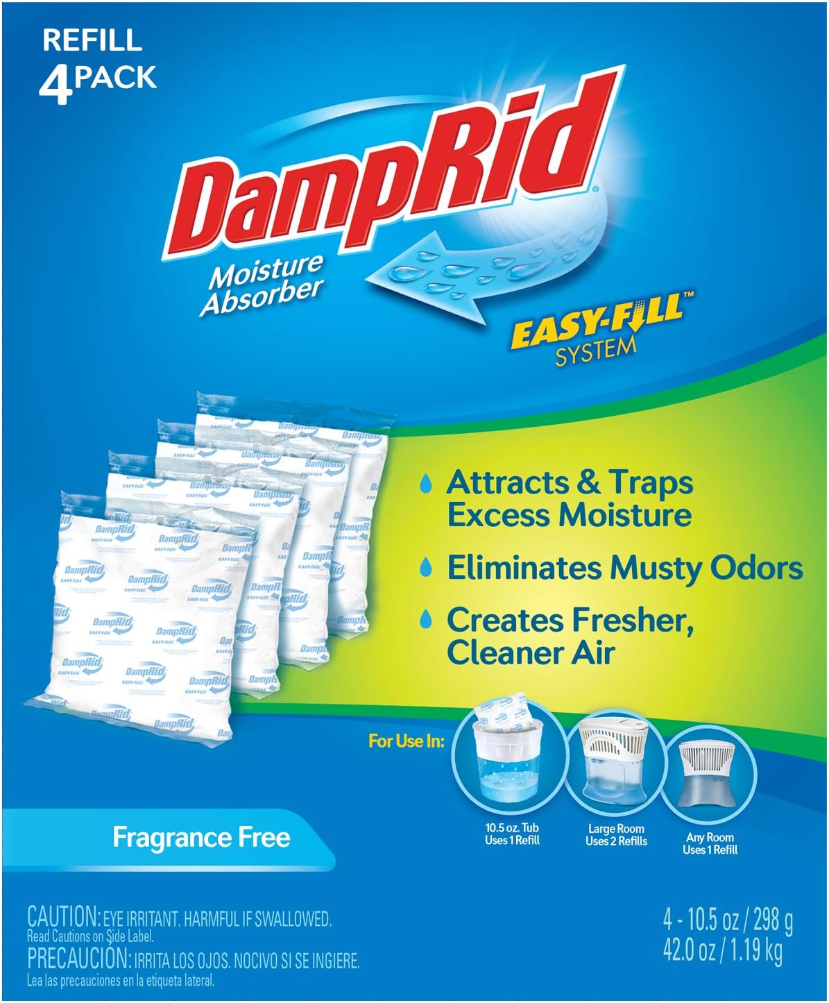 DampRid FG92 Moisture Absorber Easy-Fill System Refill, 4-10.5-Ounce ...