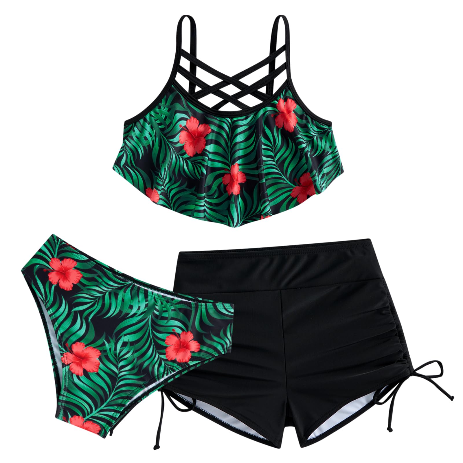 Taubow Size 10 11 Girls Bathing Suit 3 Pieces Swimsuit with Shorts ...