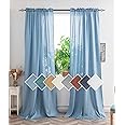 Amazon.com: Yancorp Blue Curtains 63 Inch Length for Living Room 2 Panels Linen Textured Sheer ...
