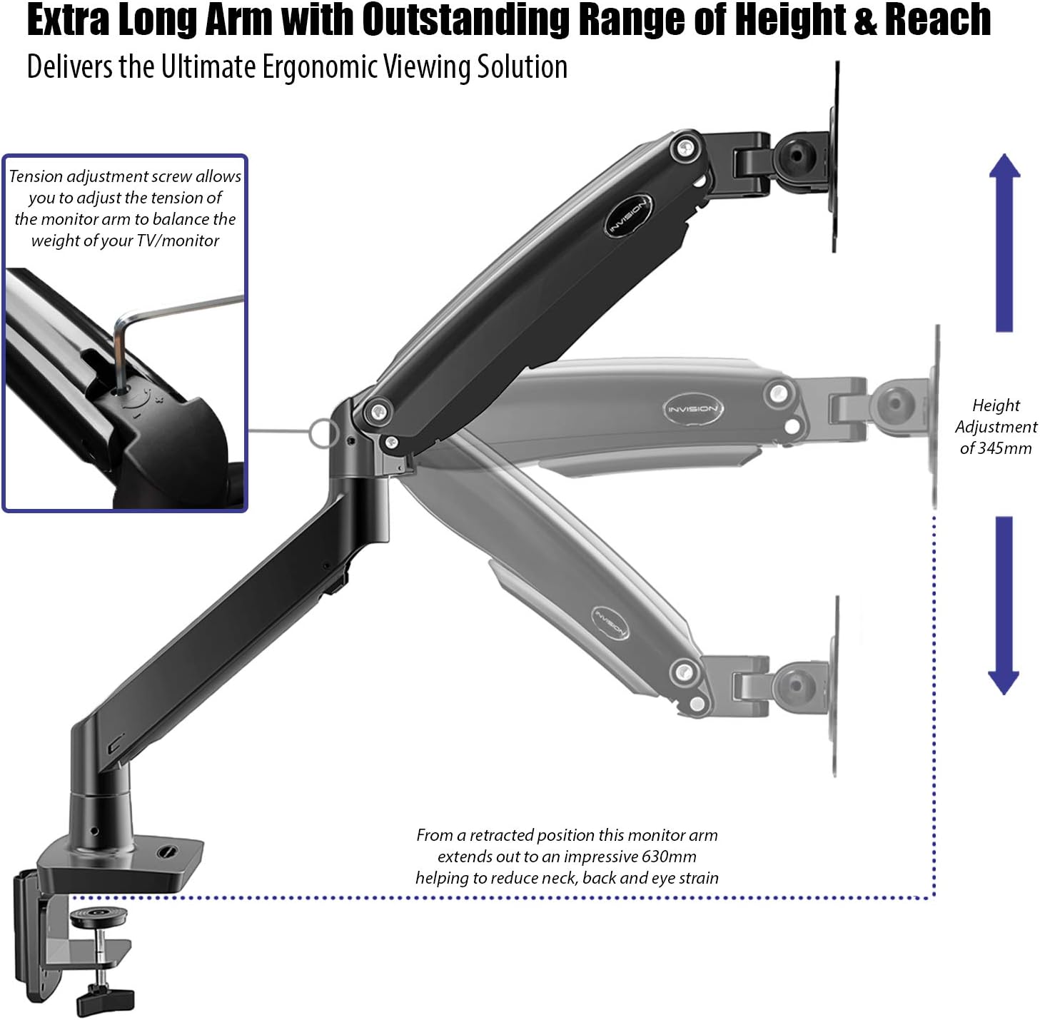 Invision Monitor Arm Bracket for 22”-35” Screens VESA 75mm & 100mm ...