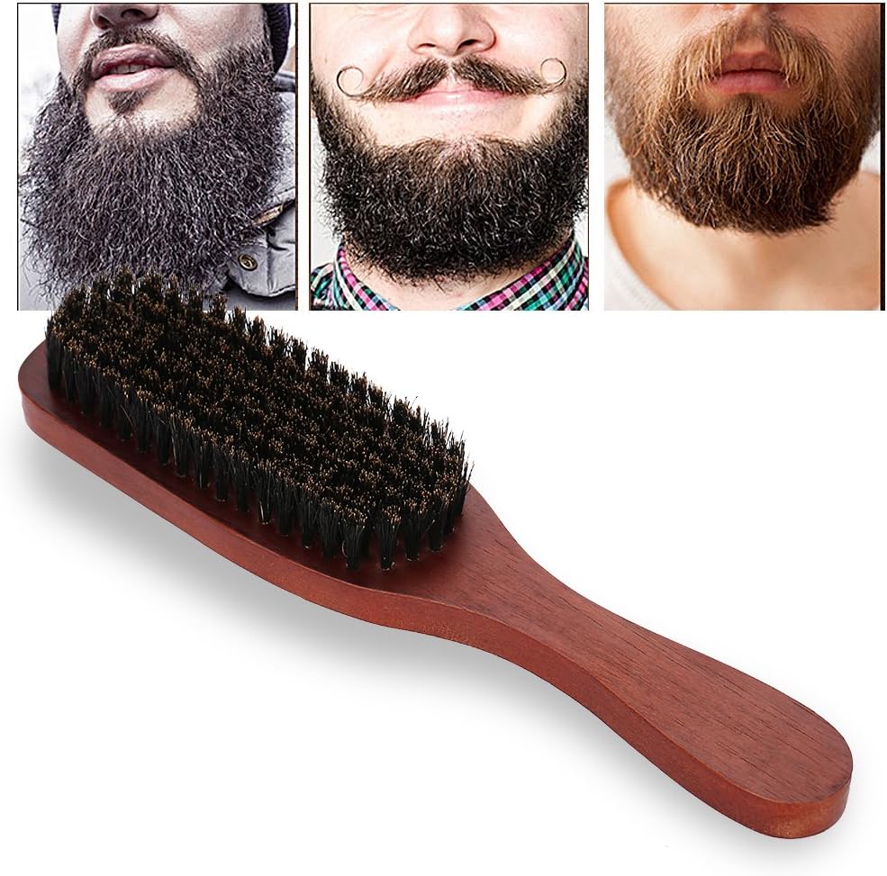 Qkiss Natural Hair Beard Brush, Wood Handle Men Professional Facial ...
