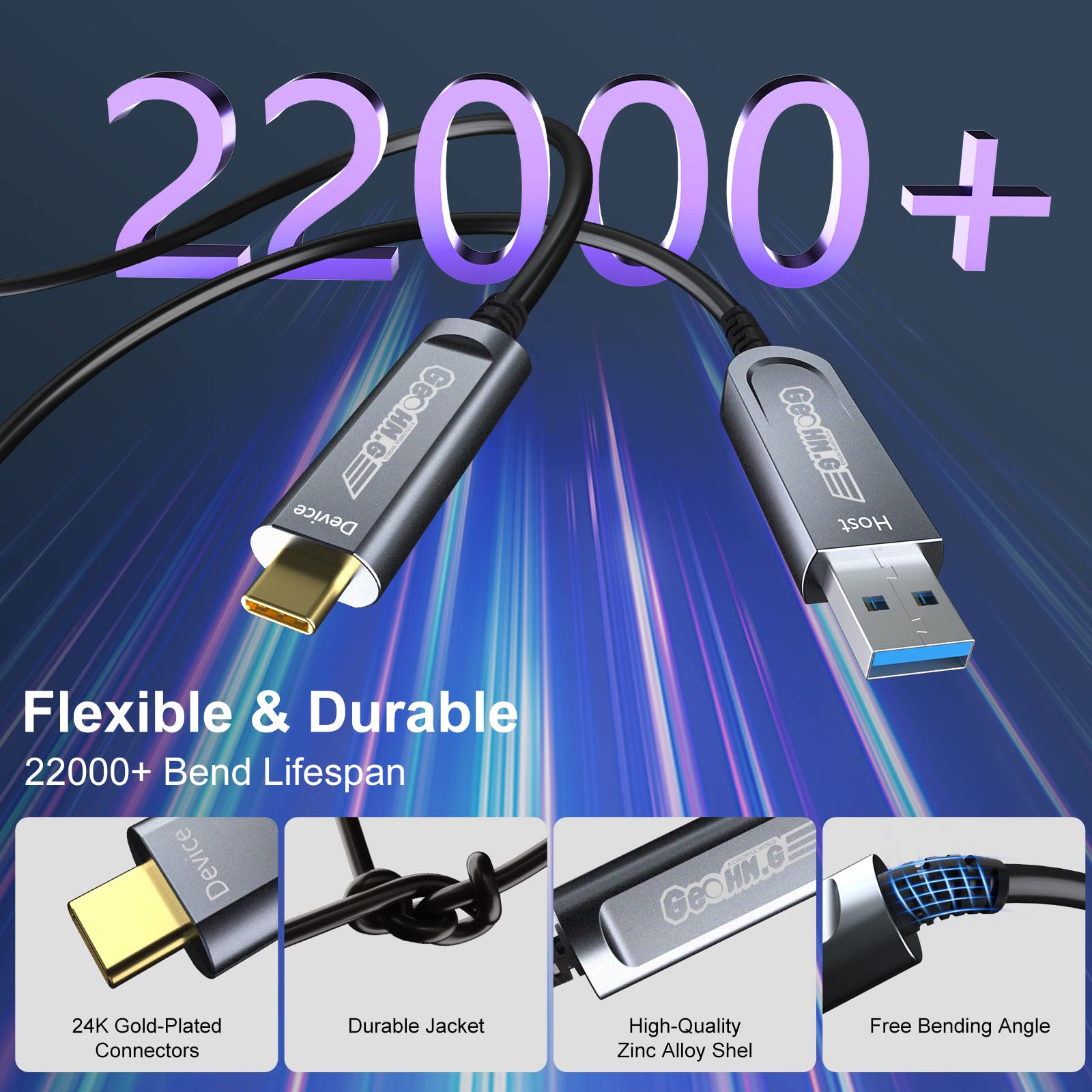 Mua GeoHN.G Fiber Optic USB A to USB C Cable 15M/50FT, 10Gbps High ...