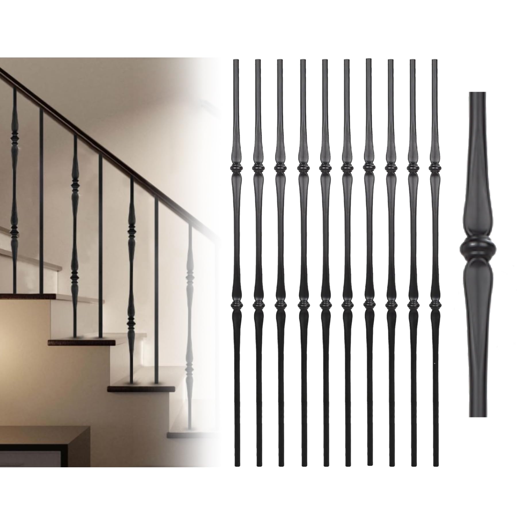 Wemily 10-Pack Iron Balusters for Staircase,Hollow Premium Spoon Stair ...