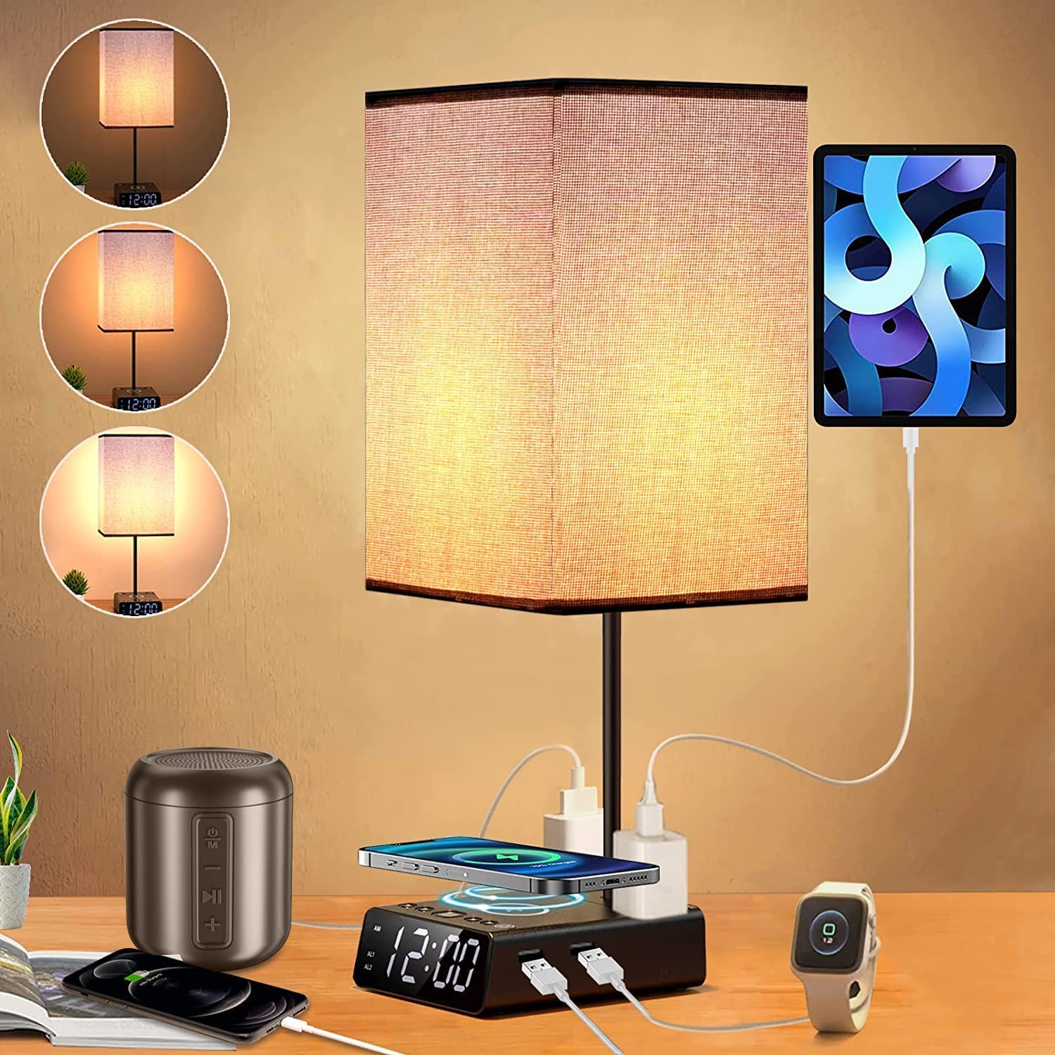 Bedside Lamp With USB Ports AC Outlets 15W Wireless Charger Table Bedside Lamp With USB Ports AC Outlets 15W Wireless Charger Table