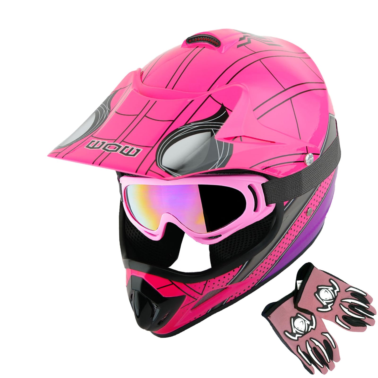 WOW Youth Kids Motocross Helmet BMX MX ATV Dirt Bike Helmet Spider Pink ...
