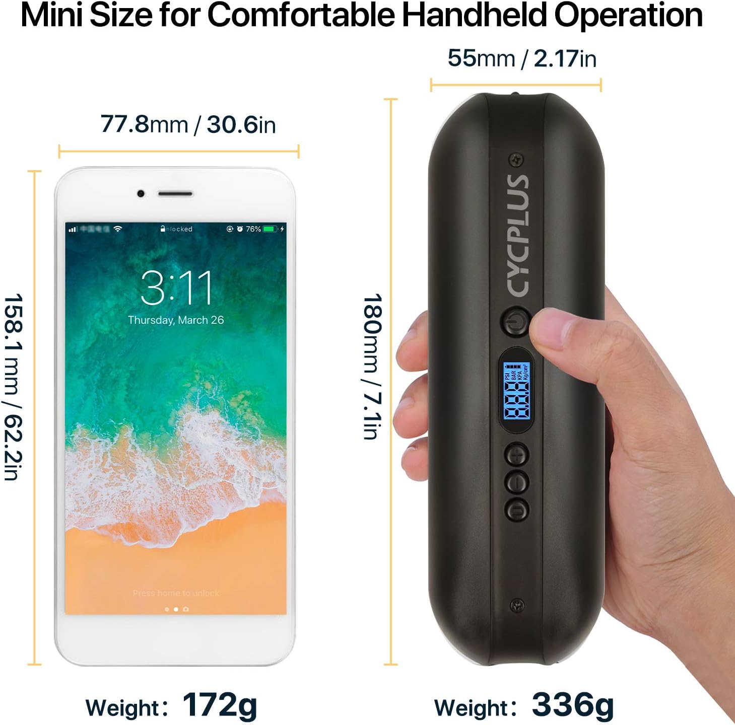 CYCPLUS Mini Air Compressor, Rechargeable Tyre Pump, Motorcycle Tyre ...