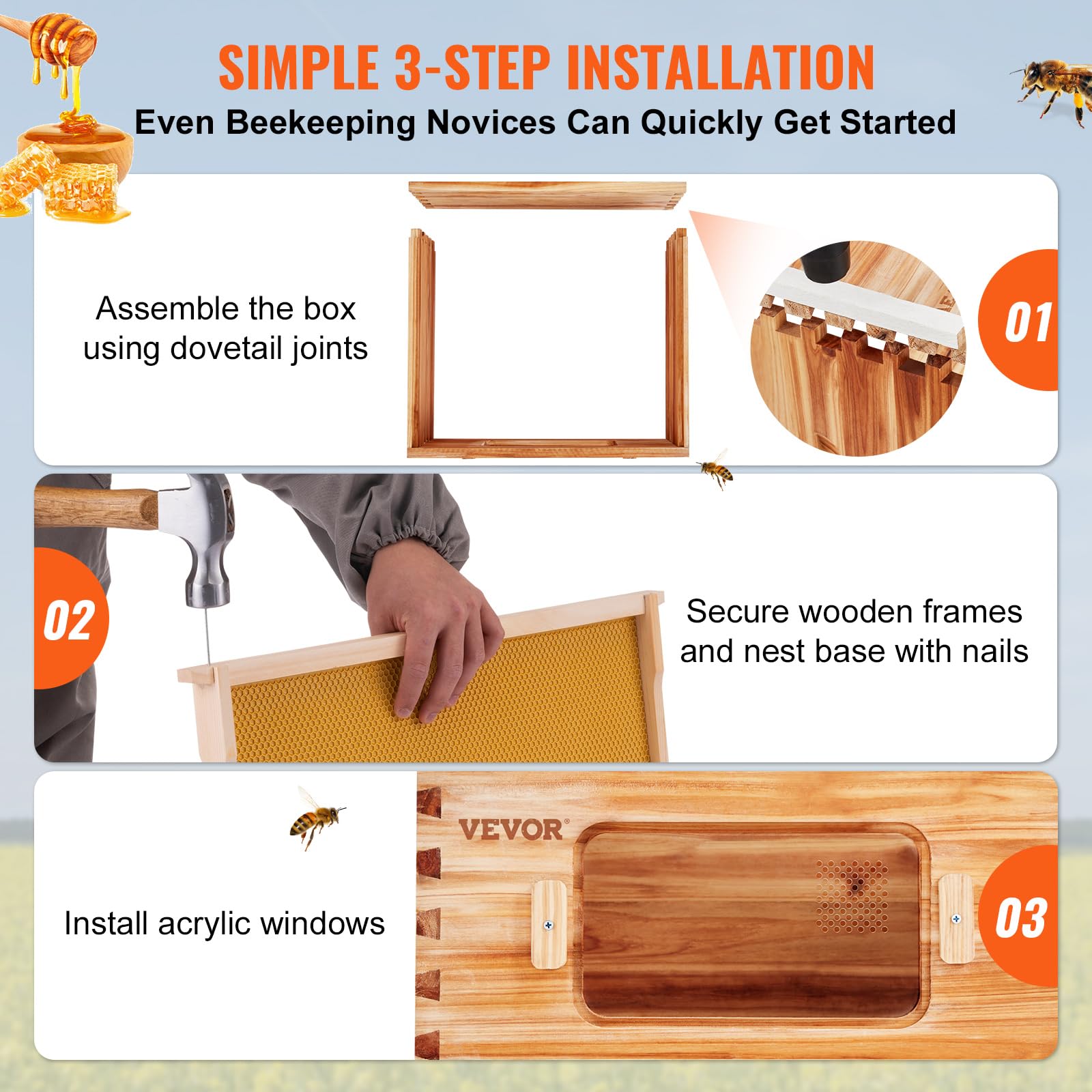 Mua 10 Frame Medium Super Bee Hive Box, Bee Box Dipped in 100% Beeswax, Langstroth Beehive Kit ...
