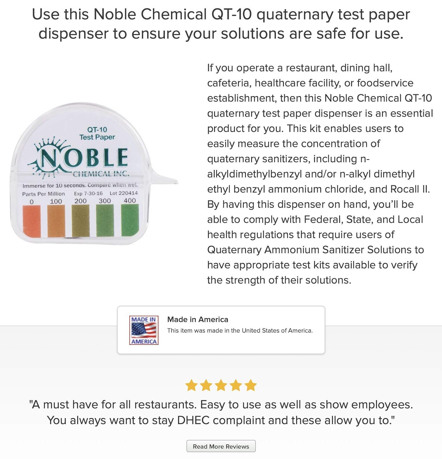 FMP 142-1159 QUAT Test Paper Roll of 15 Feet Long Hydrion QT-10 Dip ...