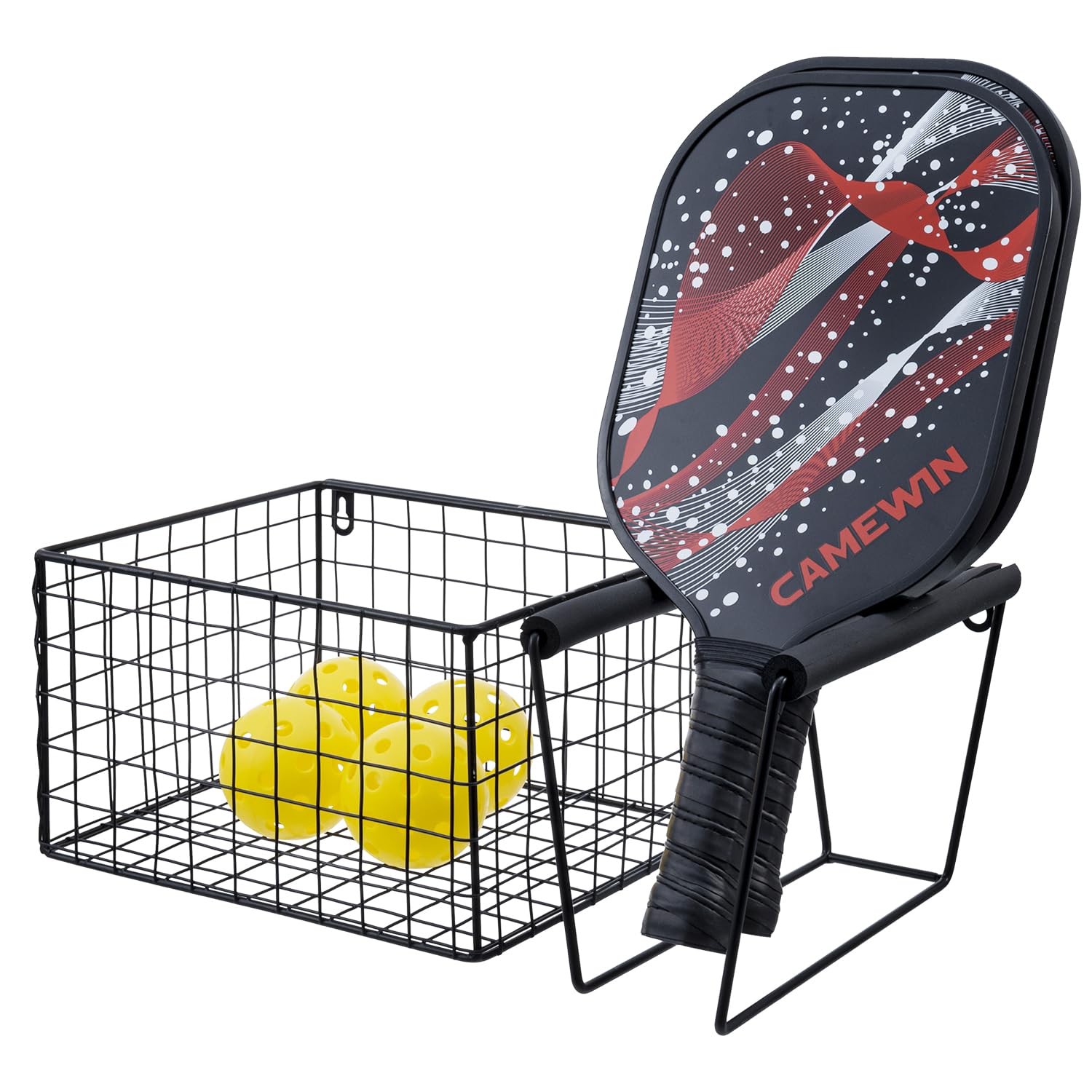 MyGift 16 Inch Wall Mounted Matte Black Metal Pickleball Paddle Rack ...