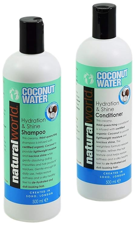 Natural World Coconut Water 500ML Shampoo & 500ML Conditioner: Amazon ...