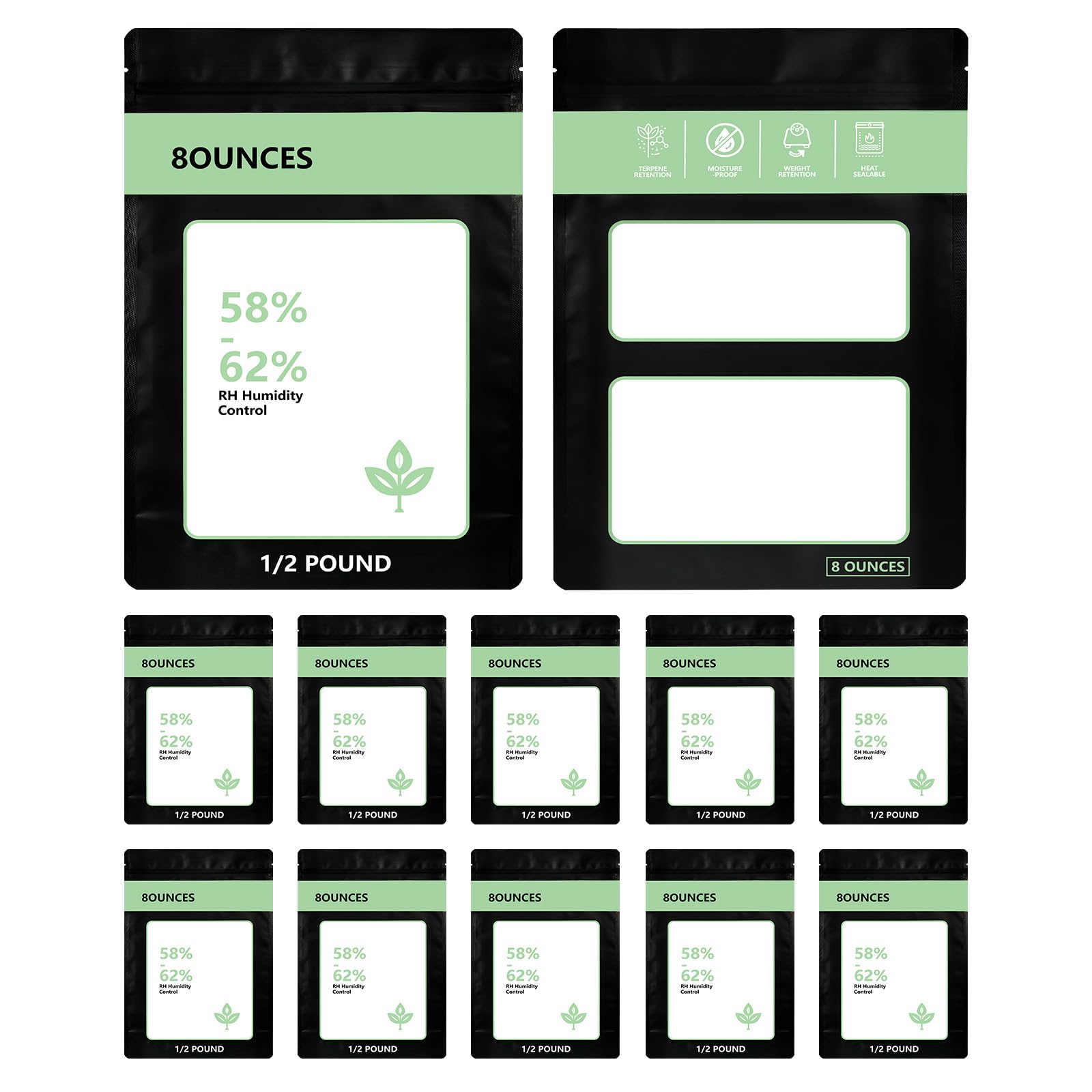 SHYCROWN 10 Pack Reusable Green Plastic Terp Bags, 8oz (1/2 LB), Double ...