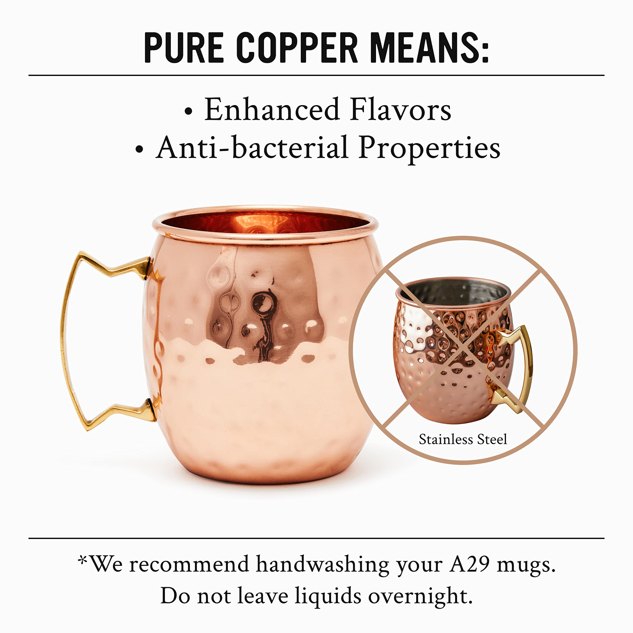 will's Moscow Mule Copper Mugs - Set of 4-100% Pure Solid Copper Mugs ...