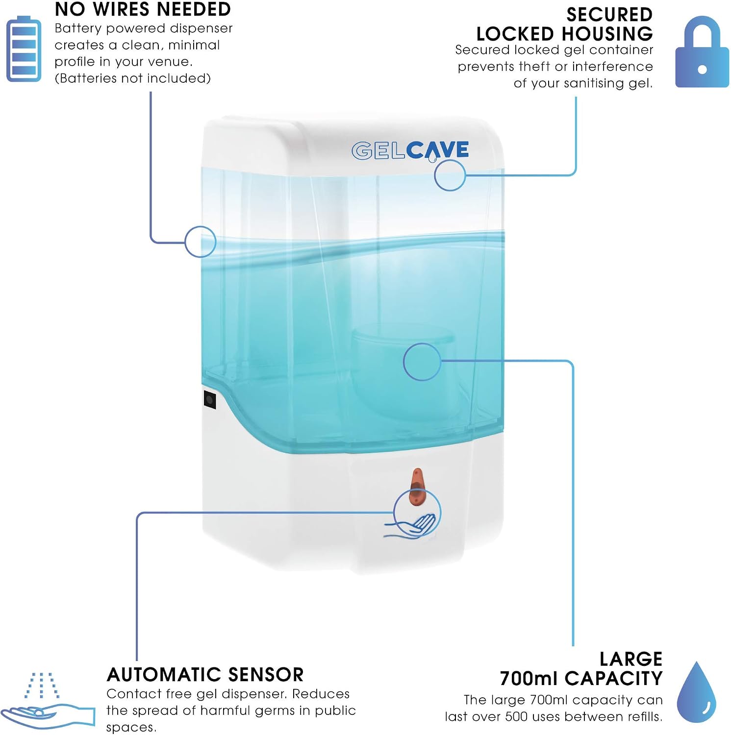 Gelcave Wall Mount Automatic Gel Dispenser for Hand Sanitiser – 700ml ...