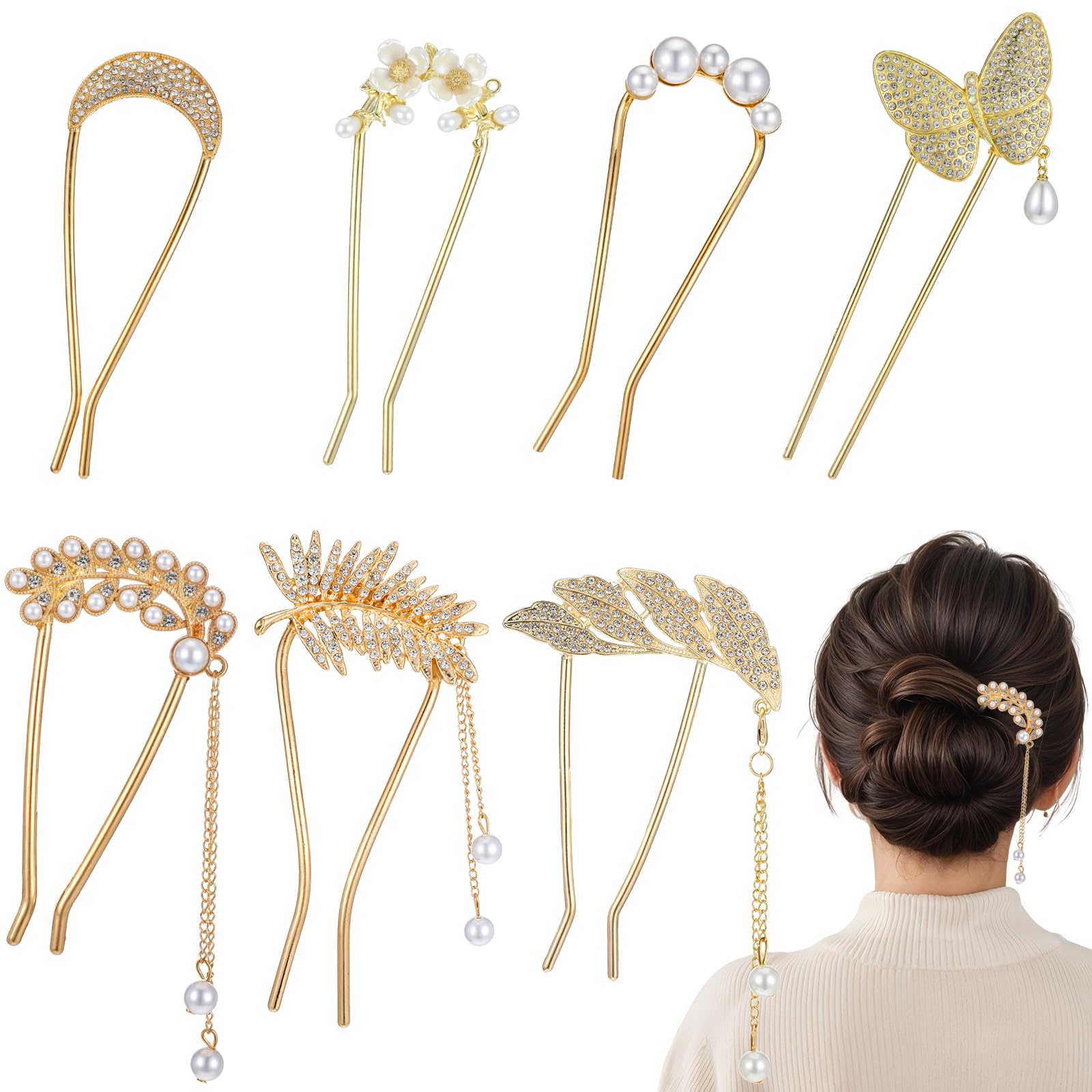 7pcs U Shaped French Hair Pins For Women, Pearl Hair Pins, Fancy French ...