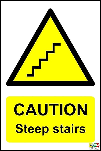 Caution steep stairs sign - Self adhesive sticker 300mm x 200mm: Amazon ...