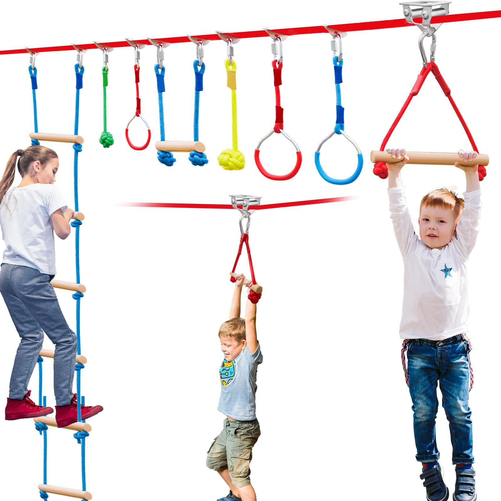 Ninja Warrior Obstacle Course for Kids?60ft Ninja Slackline-with 8 Pcs ...