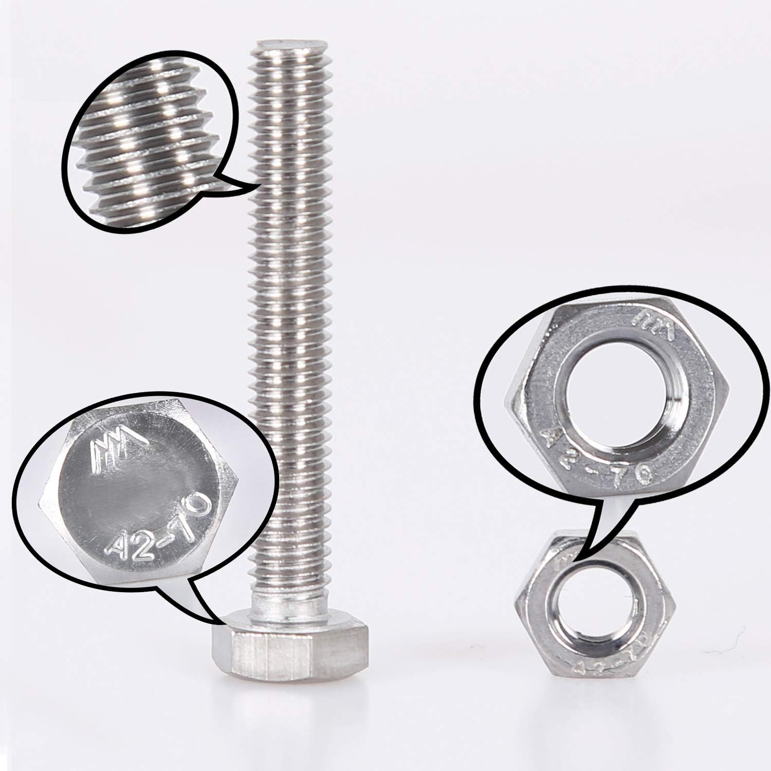 M6 Nuts and Bolts 304 Stainless Steel Screws Assorted Metric Kit, Hex ...