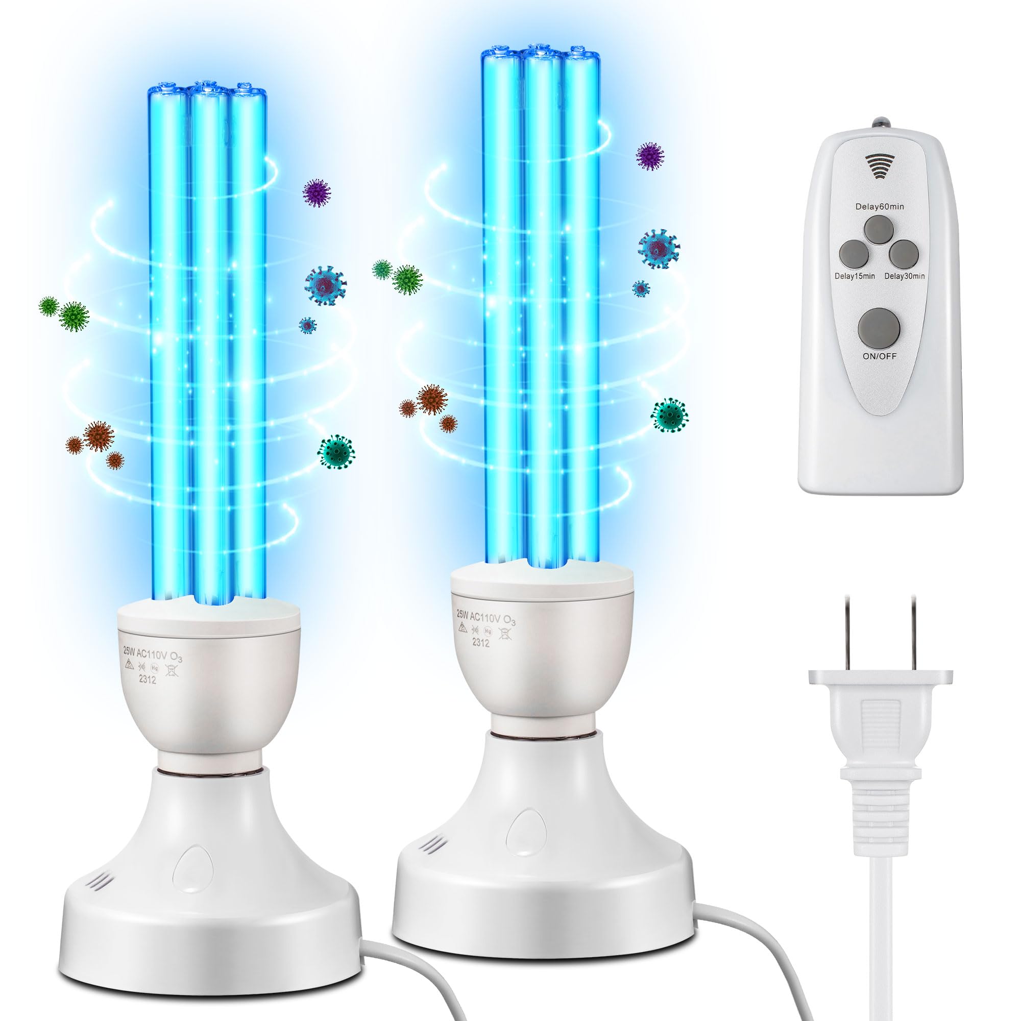 Qualirey 2 Pack 25 Watt UV Light, UVC Lamp with E27 Base and Remote ...