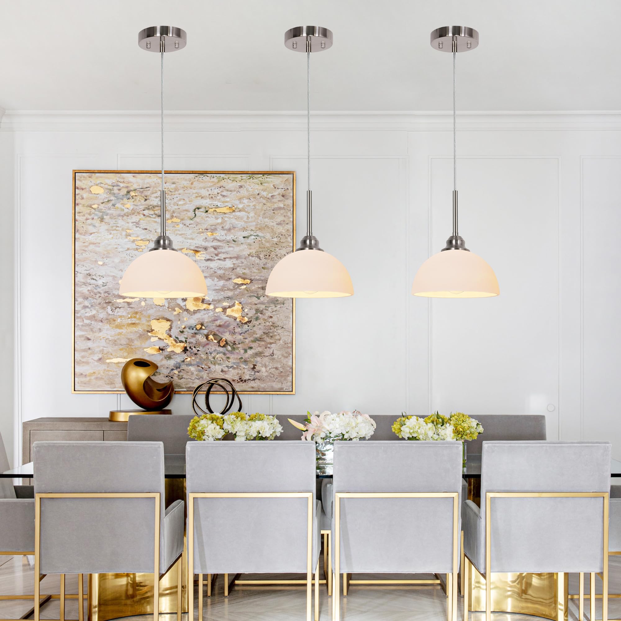 TULUCE 3-Pack Pendant Light,Modern Hanging Light Fixtures with Milky ...