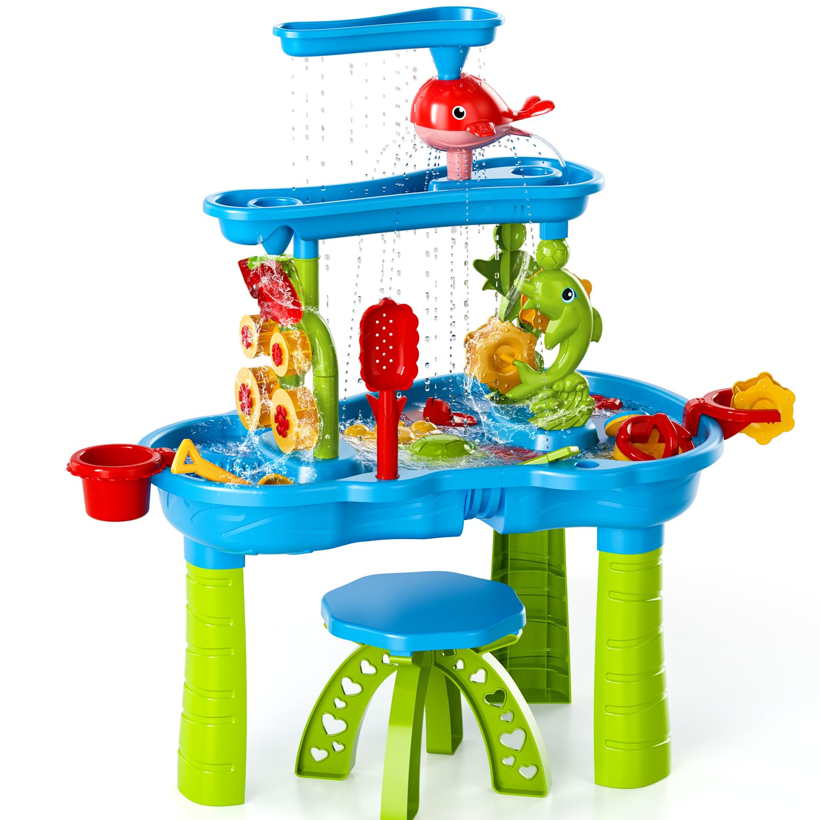 TEMI Kids Sand Water Table , 3-Tier Sand Table and Rain Showers Splash ...