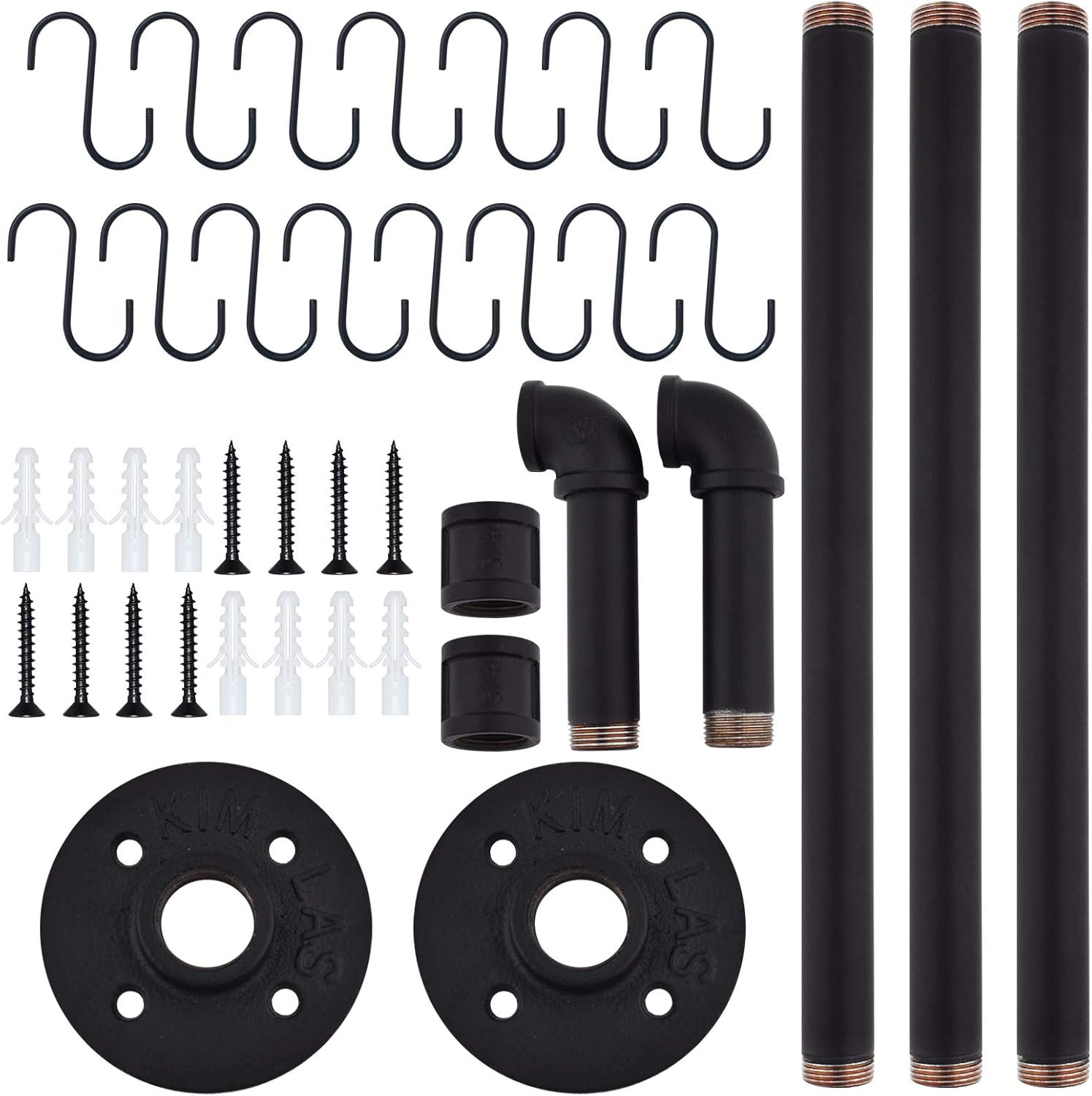 TLBTEK 127cm Black Pipe Pot Bar Rack Wall Mounted Detachable Pans ...