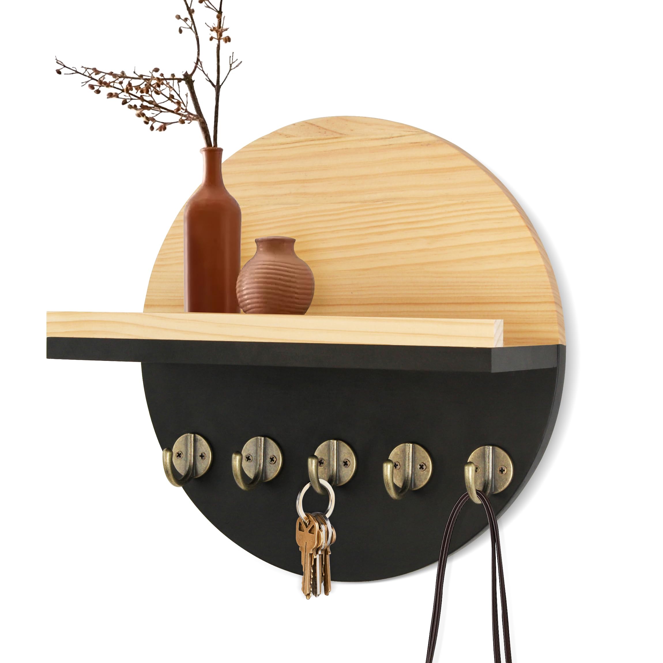 Gurfuy Key Holder for Wall with Shelf - Wood Mail Organizer and Rack ...