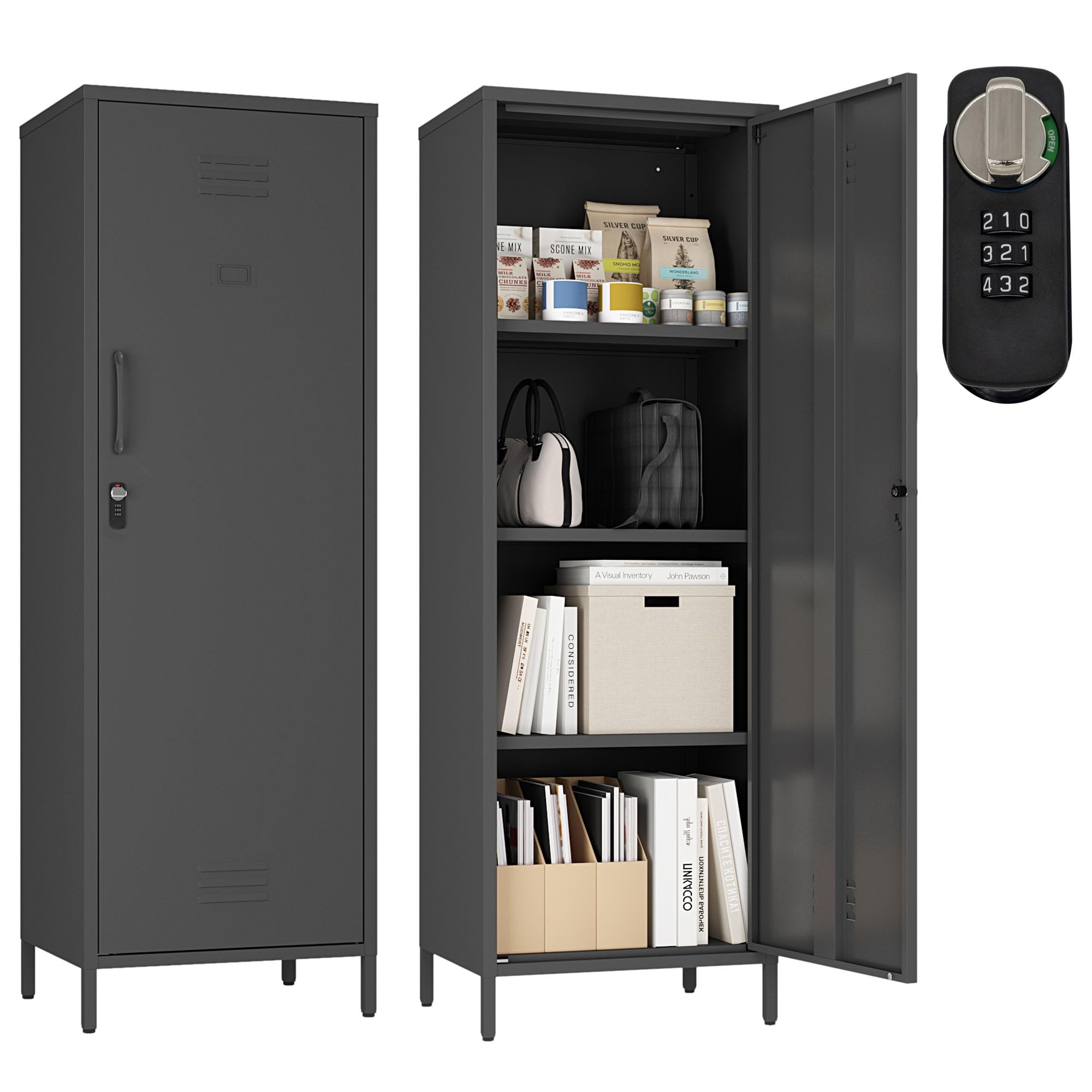 Steehoom Metal Storage Cabinet, Steel File Locker with 3 Shelves 59.06 ...