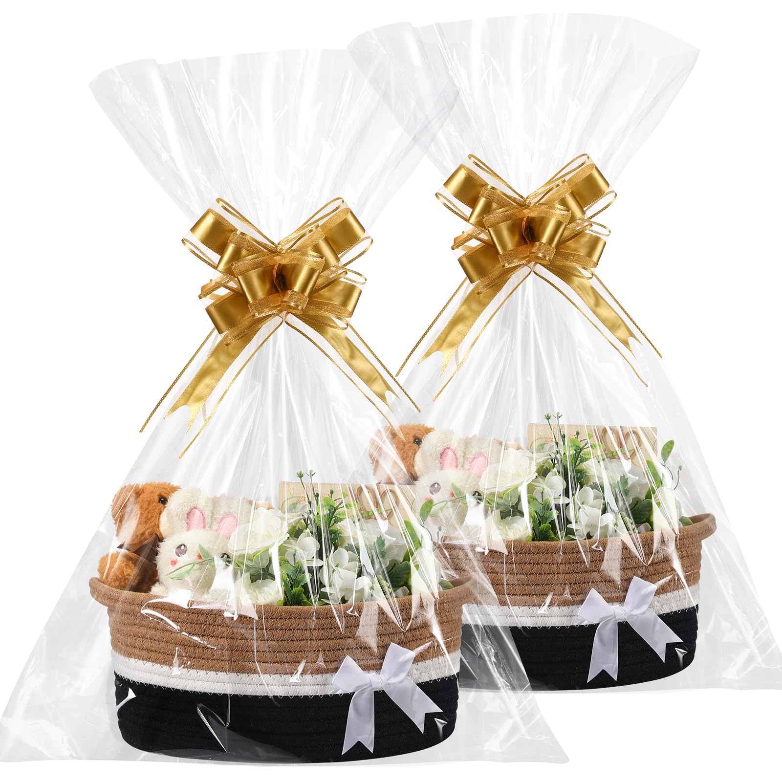 Colingmill 2 Pack Woven Basket for Gifts 12'' x 8'' x 5'' Bow Cute ...