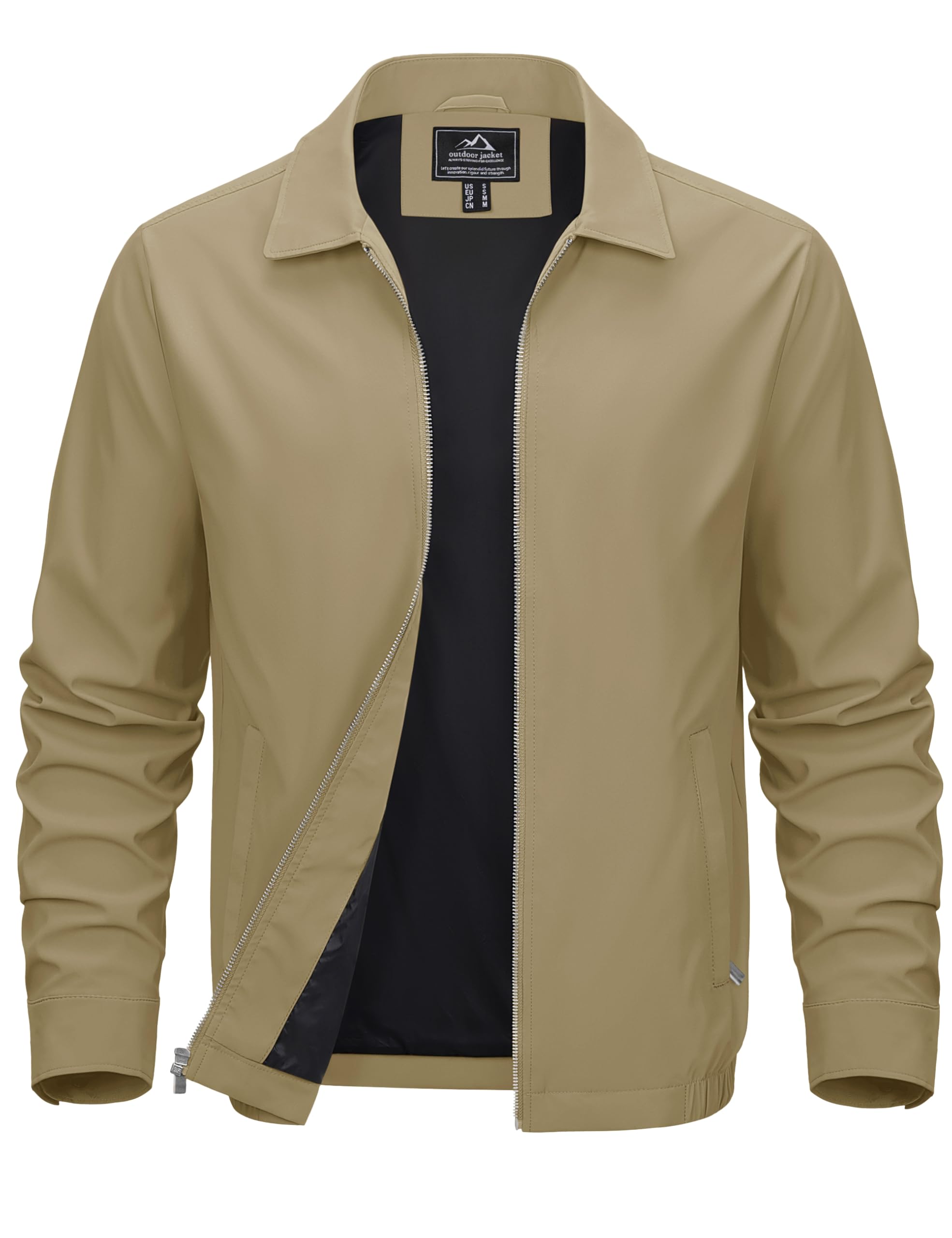 MAGCOMSEN Khaki Jacket Lightweight Windbreaker Spring Fall Jackets Zip ...