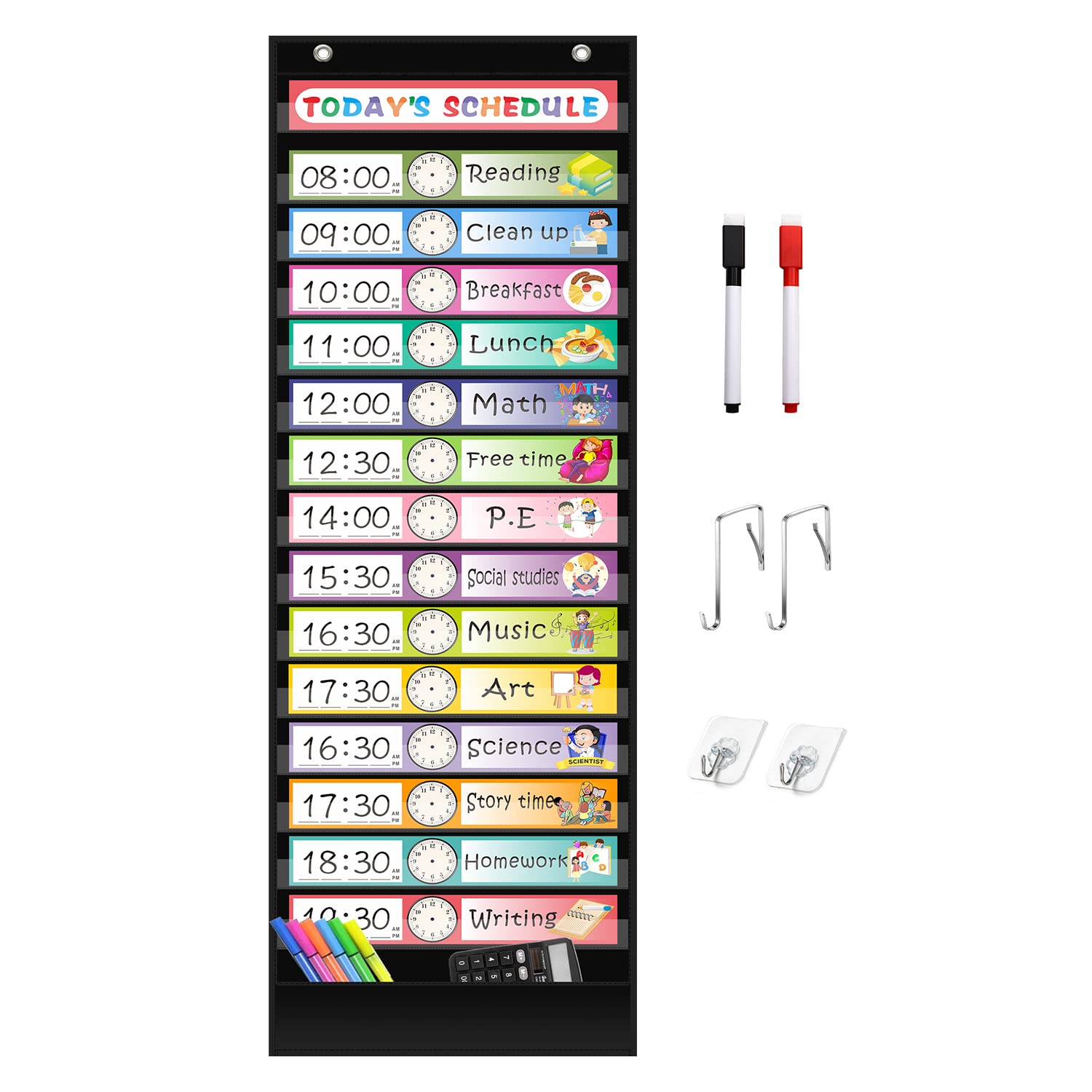 REGELETO 15+1 Pockets Daily Schedule Pocket Chart with 30 Pcs Double ...