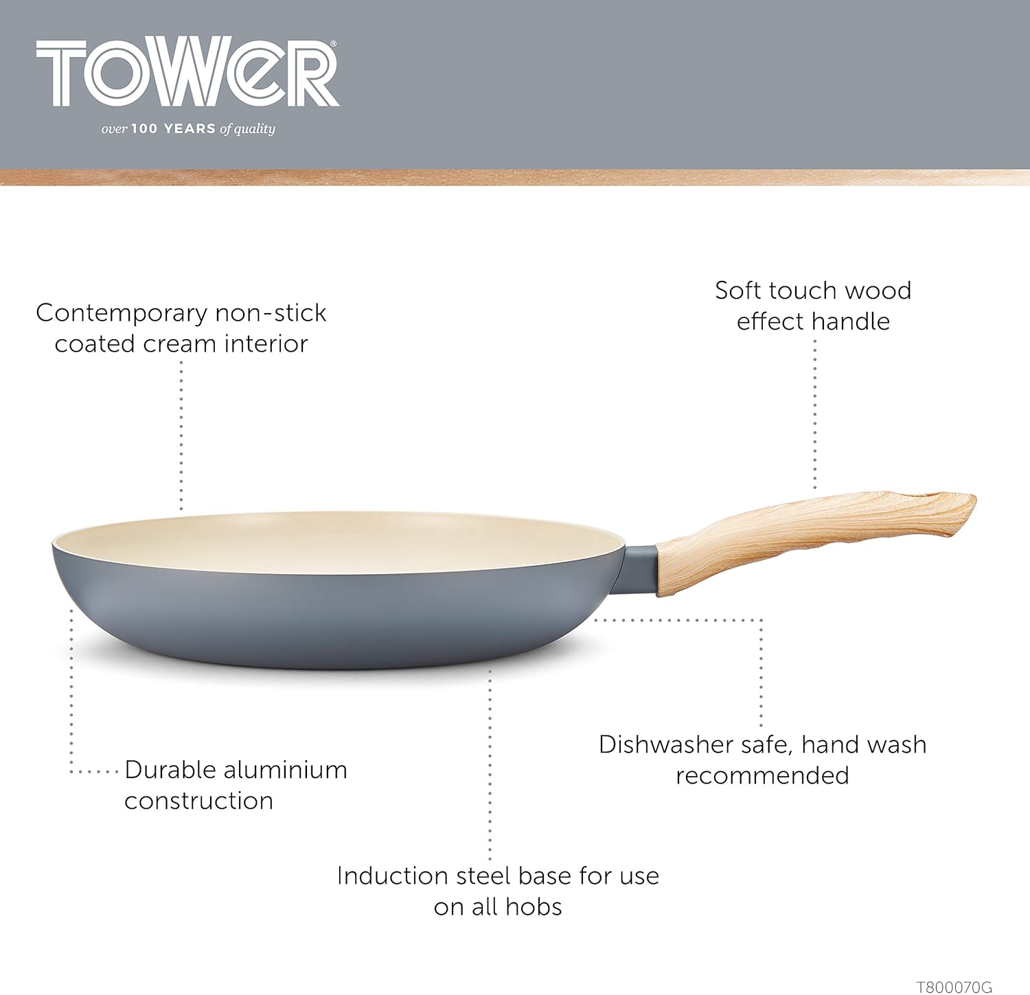 Tower T800072G Scandi Induction Pots and Pans Set, Non Stick, Soft ...
