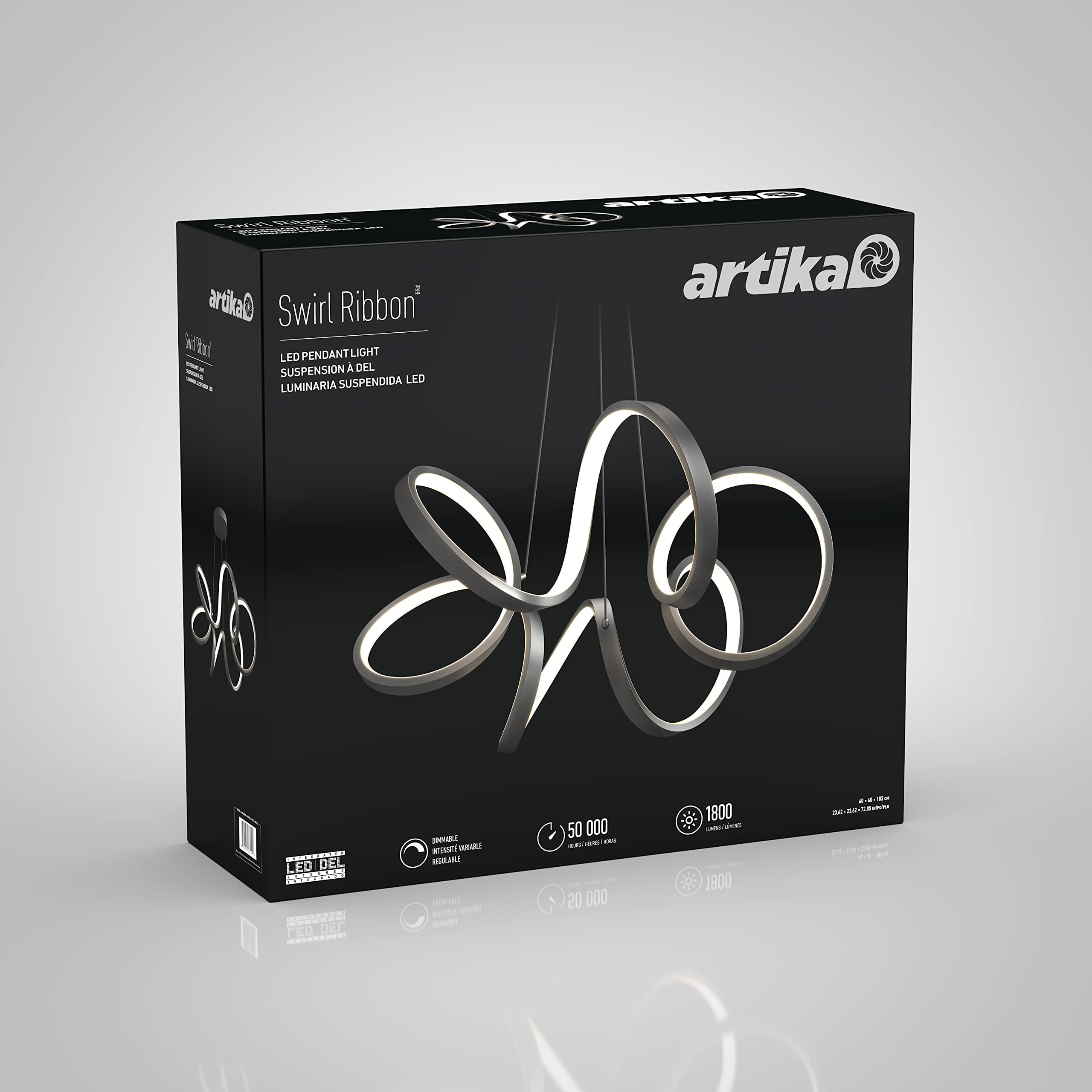 Artika Swirl Ribbon 30W LED Pendant Light Fixture, Matte Black Finish ...