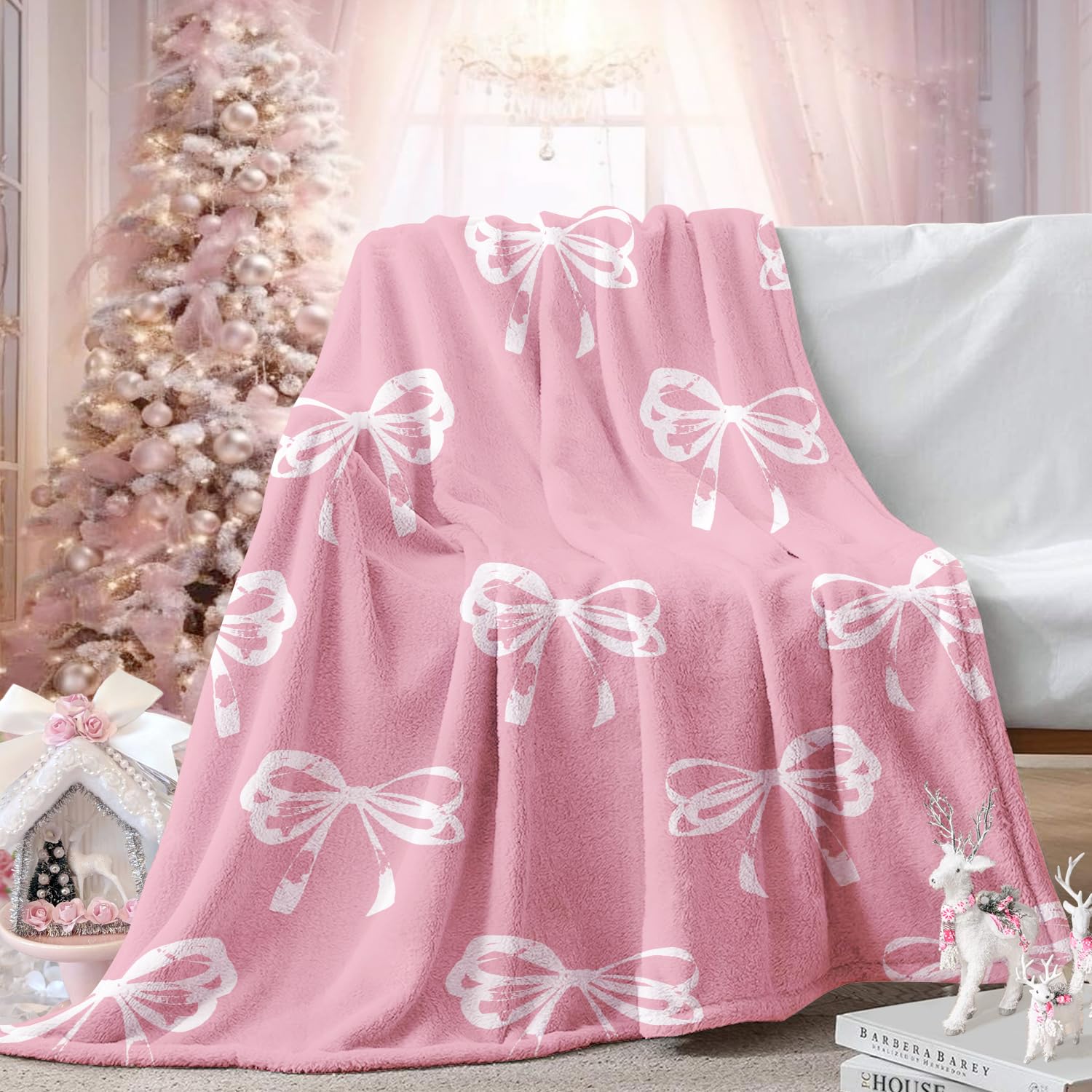 yuboo Pink Bow Throw Blanket, Coquette Girly Mom Gifts for Kids Women ...