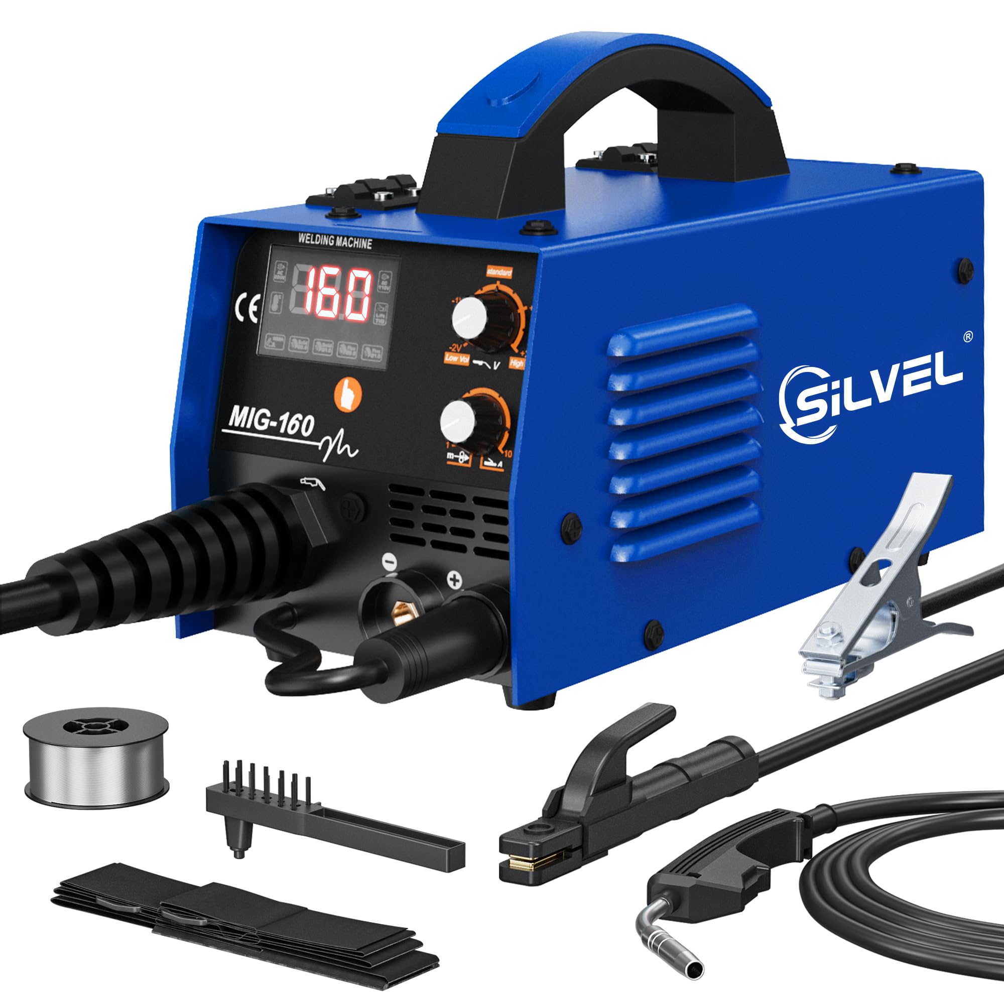 SILVEL 160A MIG Welder, 4-in-1 Flux Core/Solid Wire/Lift TIG/Stick ...