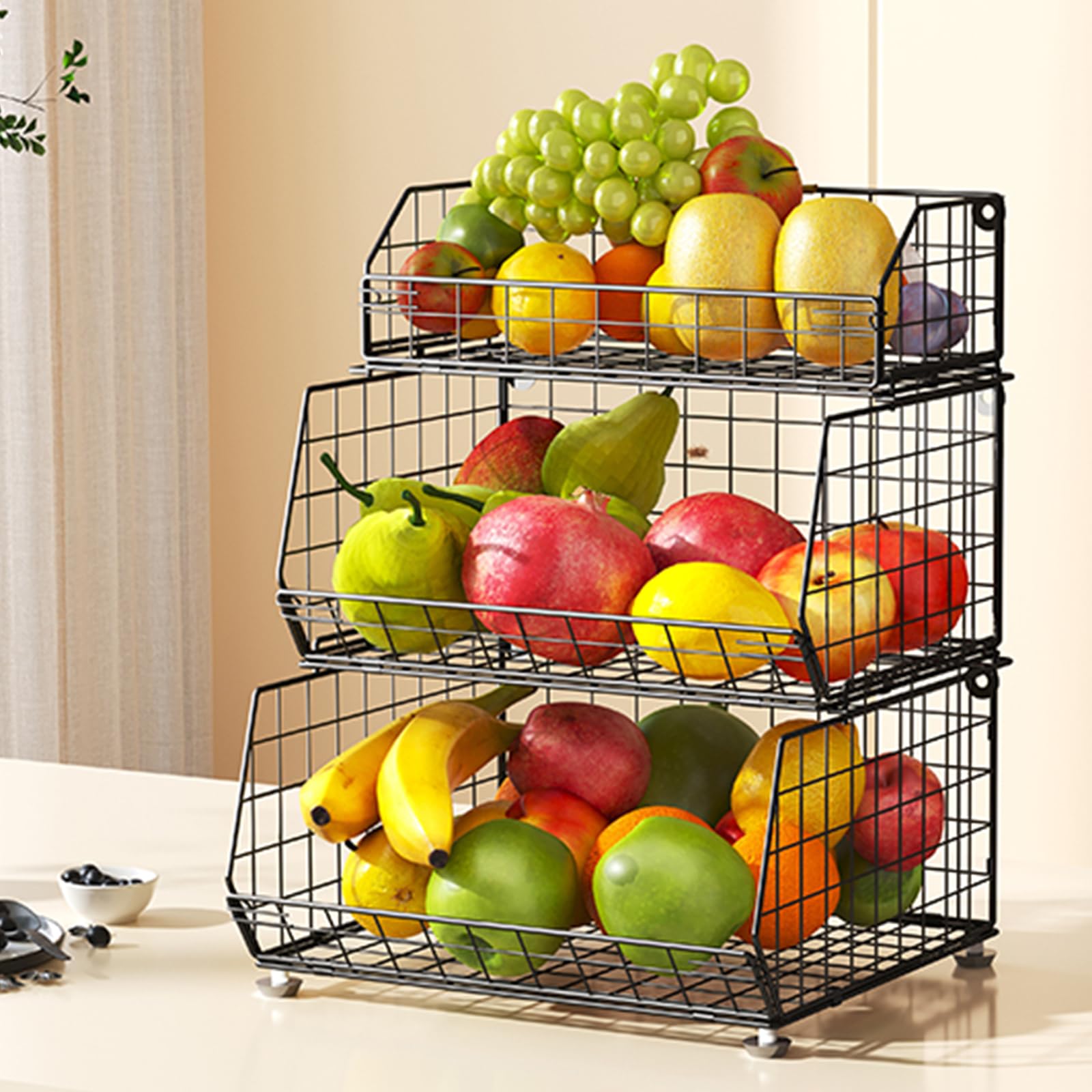Fruit Vegetable Basket 3-Tier Stackable Fruits Bowl Wall-mounted ...