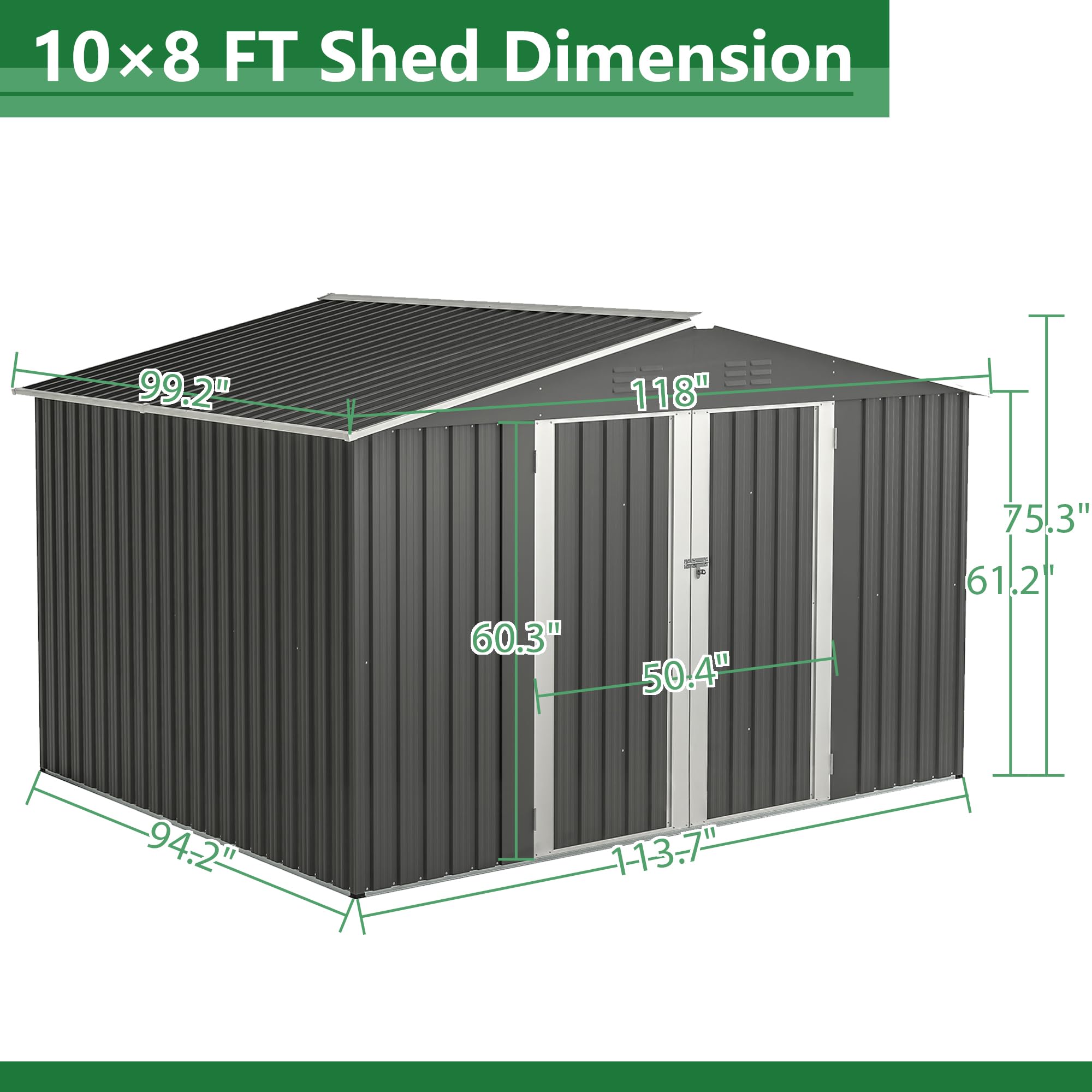 EMKK 10' X 8' Metal Storage Shed For Outdoor, Steel Yard Shed, Lockable ...