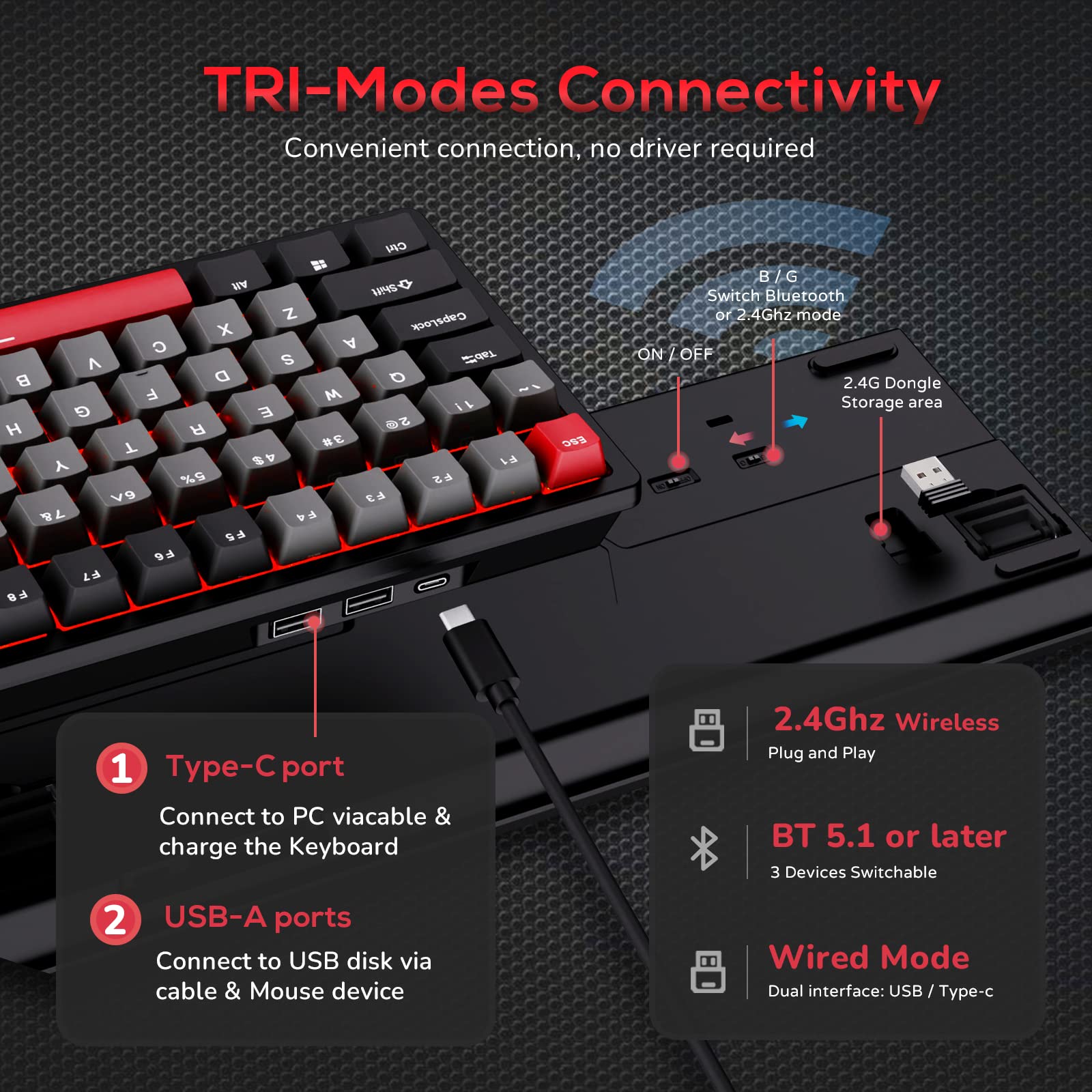 Mua RK ROYAL KLUDGE RK98 Gaming Keyboard, Wireless Mechanical Keyboard ...