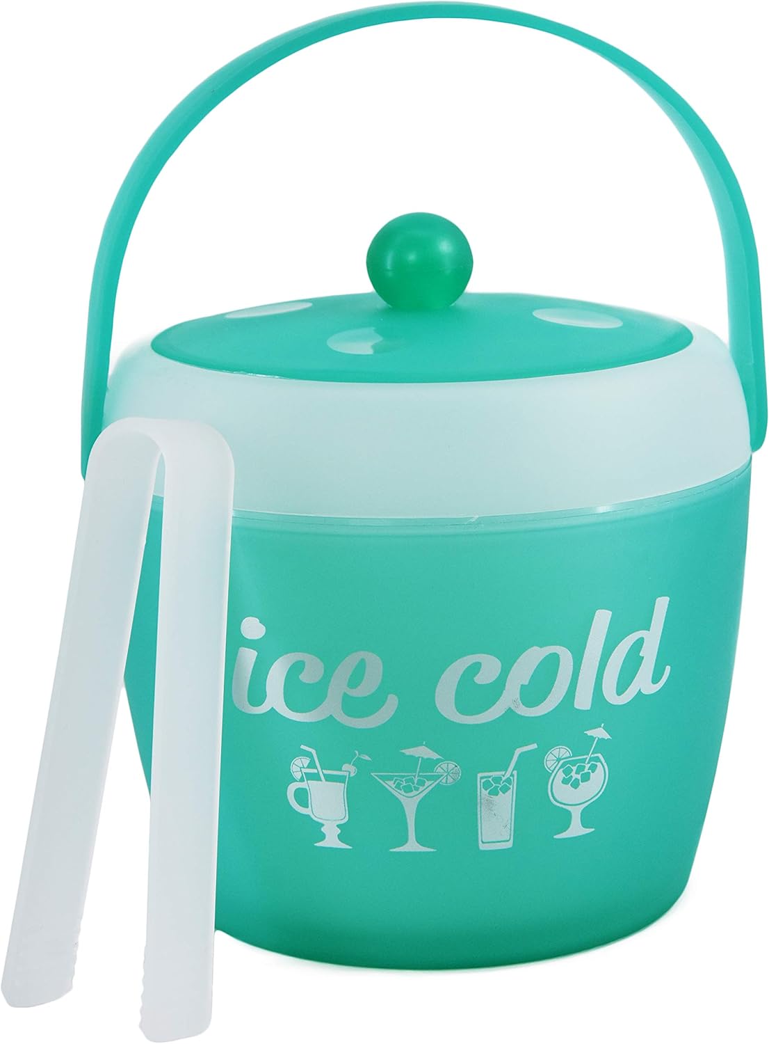 Plastic Ice Cold Bucket with Tongs BBQ Picnic Party Wine Cooler Drinks ...