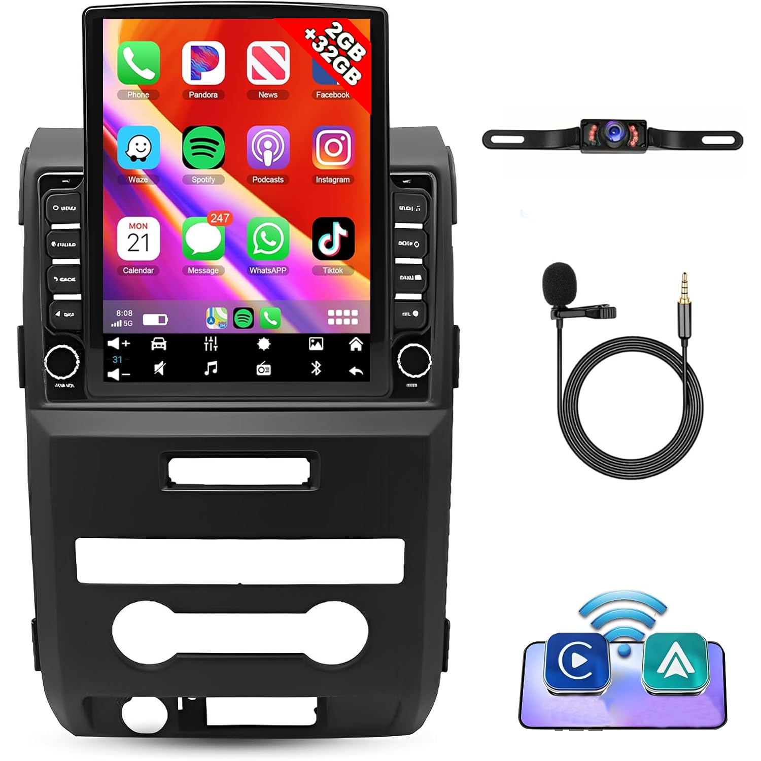 IKASEFU 9.7 inch Android 13 Wireless CarPlay Android Auto Car Radio ...