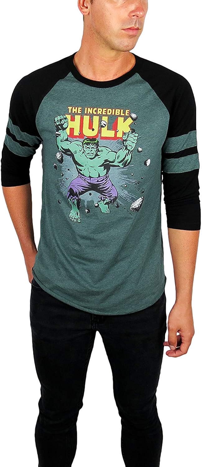 Amazon.com: Marvel Mens Hulk Vintage Graphic Varsity Football 3/4 ...