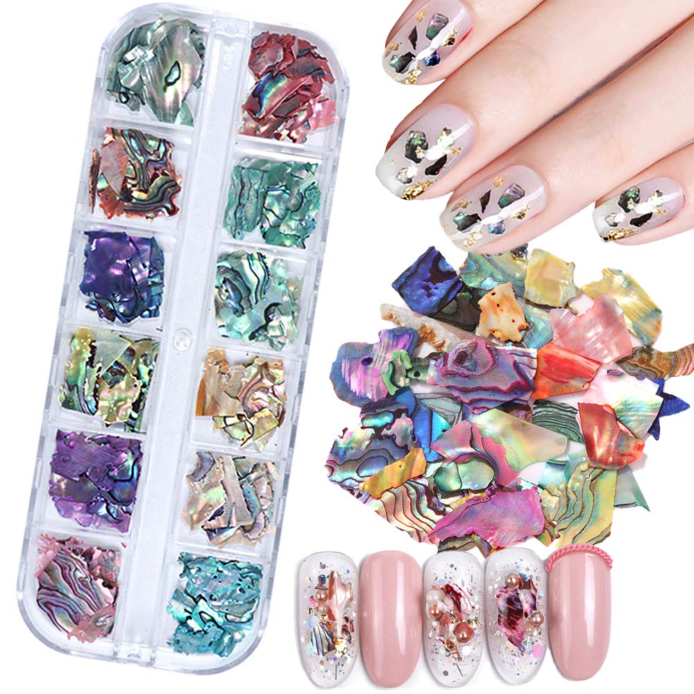Amazon.com: 12 Colors 3D Irregular Nail Art Abalone Seashell Slices ...
