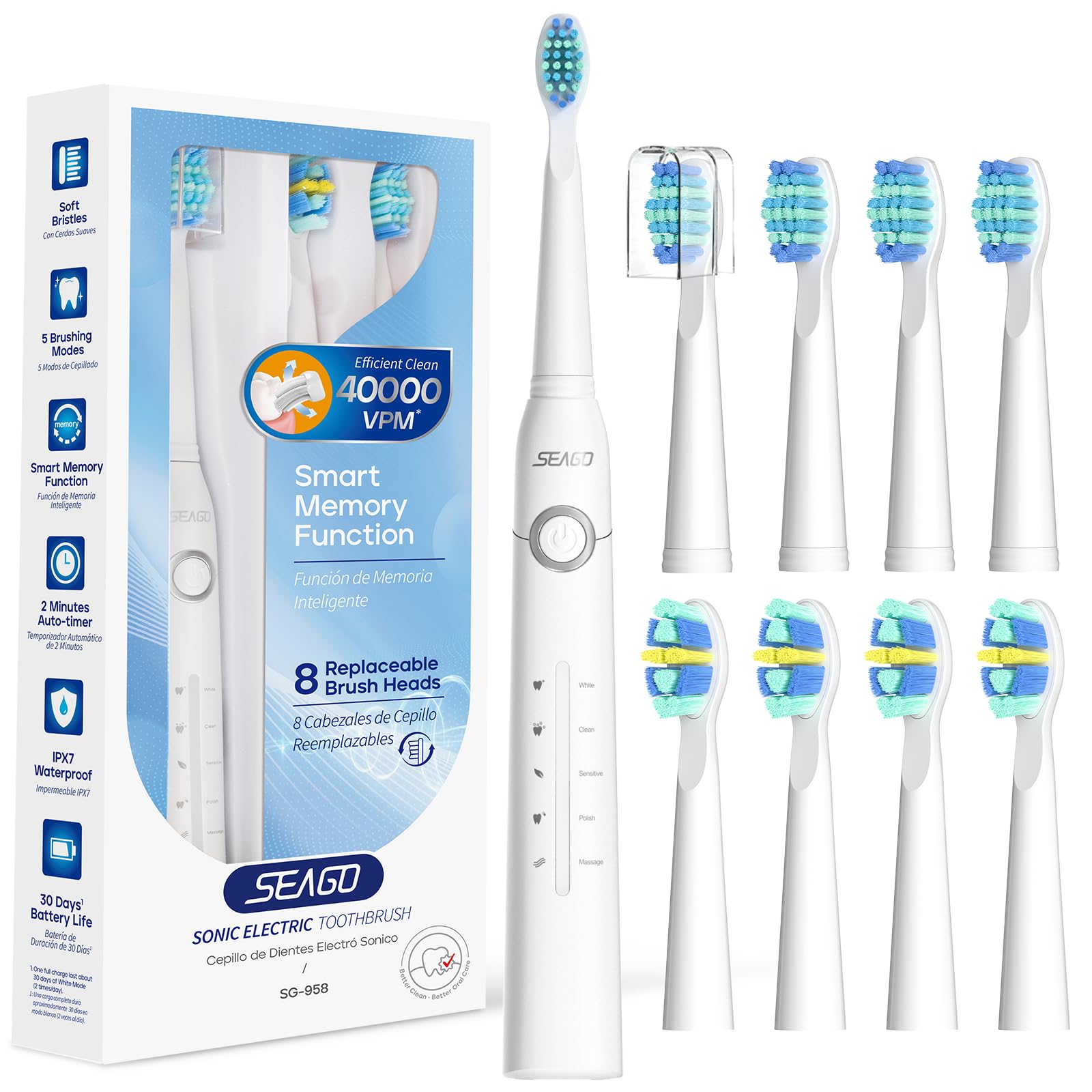 Mua SEAGO Electric Toothbrush, Sonic Toothbrush Replacement Brush, 8 ...