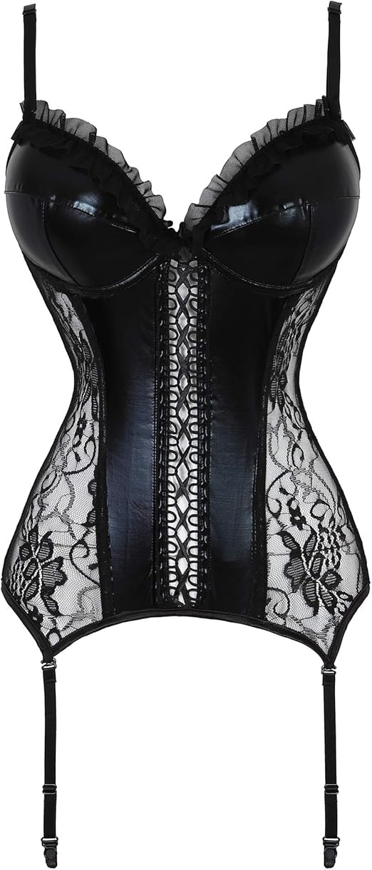 Xalutec Women's Pu Leather Halter Shoulder Straps Open Bust Corset Vest ...