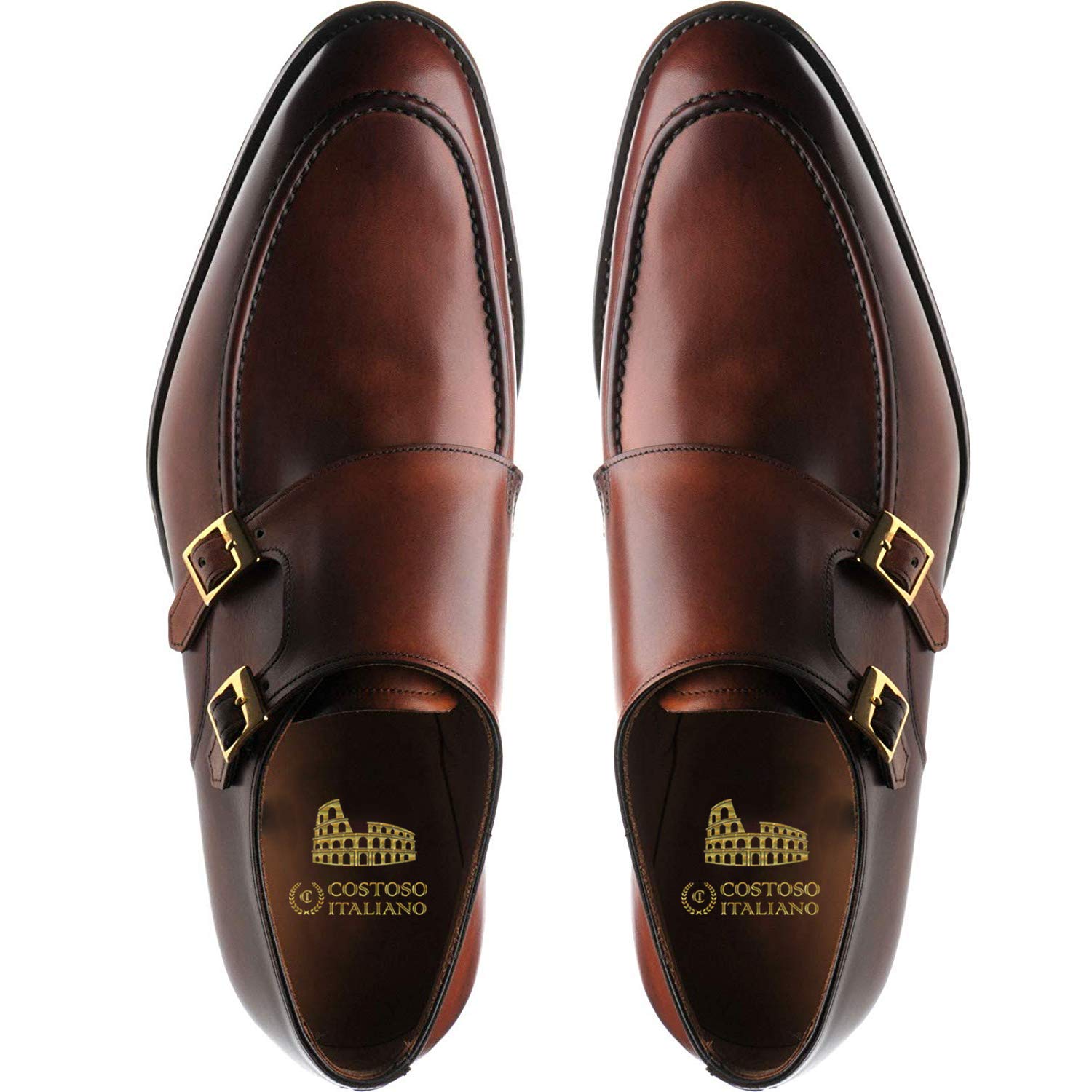 Buy Costoso Italiano Brown Leather Formal Monk Strap Shoes for Men ...